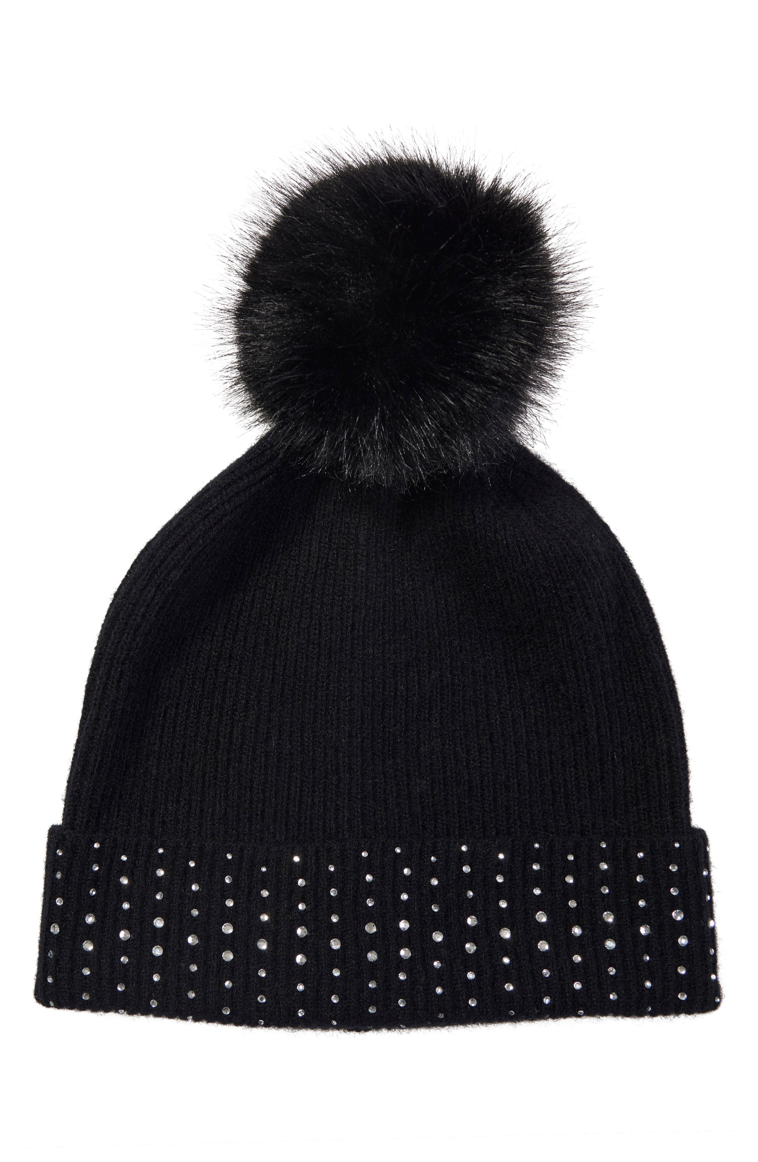 Sofia Cashmere Faux Fur Pom Embellished Cashmere Knit Beanie ...