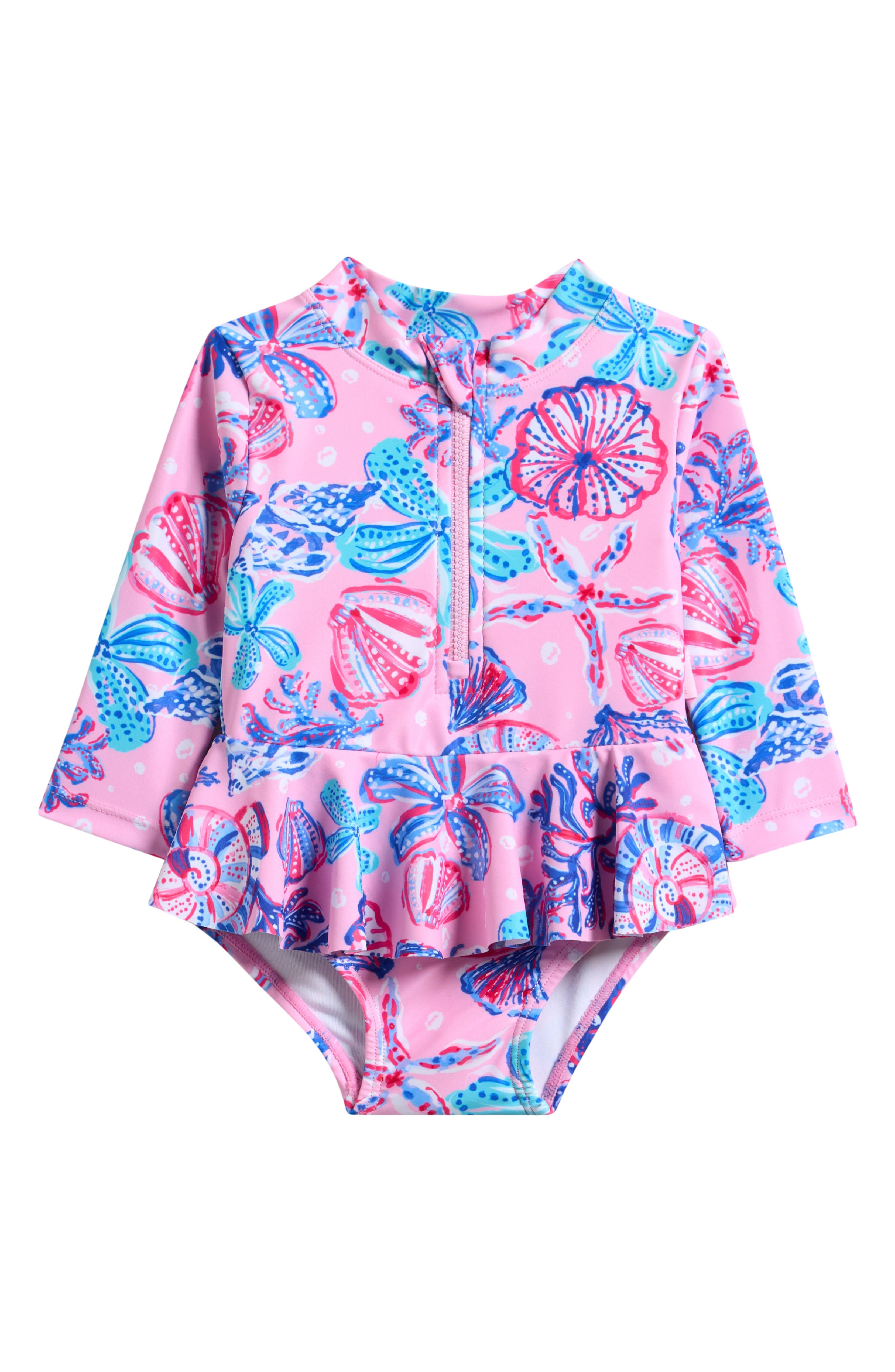 Seafolly Coral Sea Ruffle Long Sleeve One-Piece Swimsuit | Nordstrom
