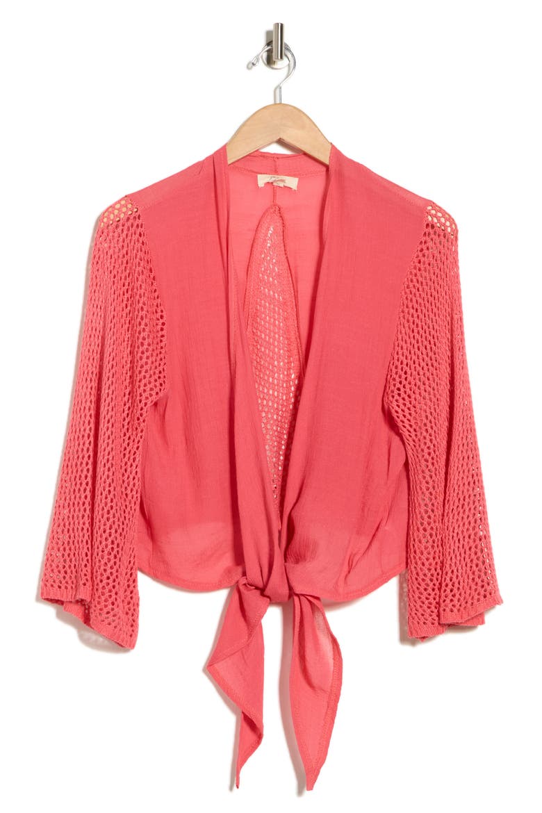 Open Stitch Accent Tie Front Cover-Up Top (Women) | Nordstromrack