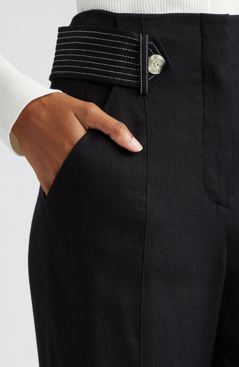 Veronica Beard Sunny Button Tab Linen Blend Wide Leg Pants | Nordstrom