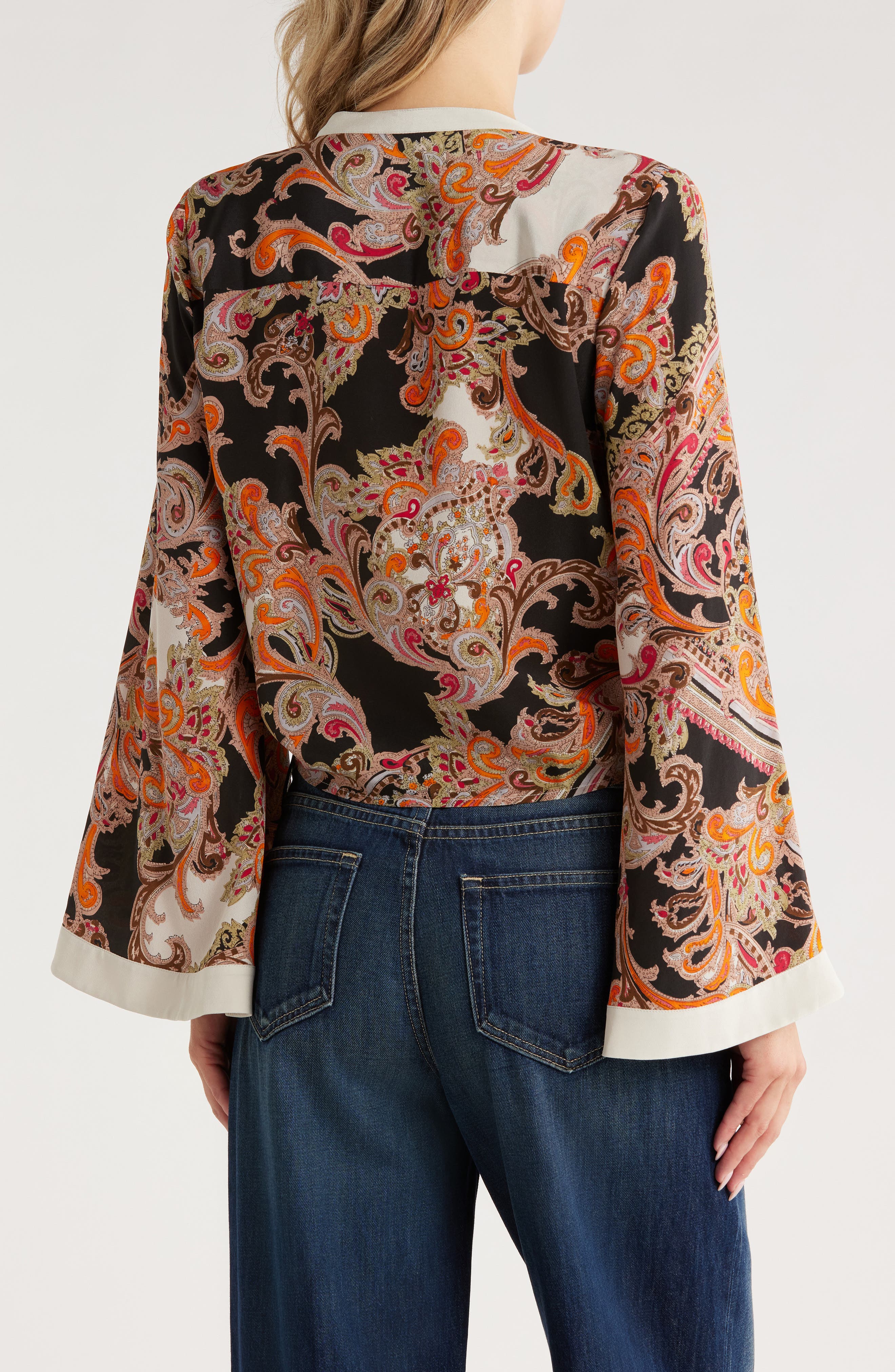L'AGENCE Charlize Bell Sleeve Silk Button-Up Top | Nordstromrack