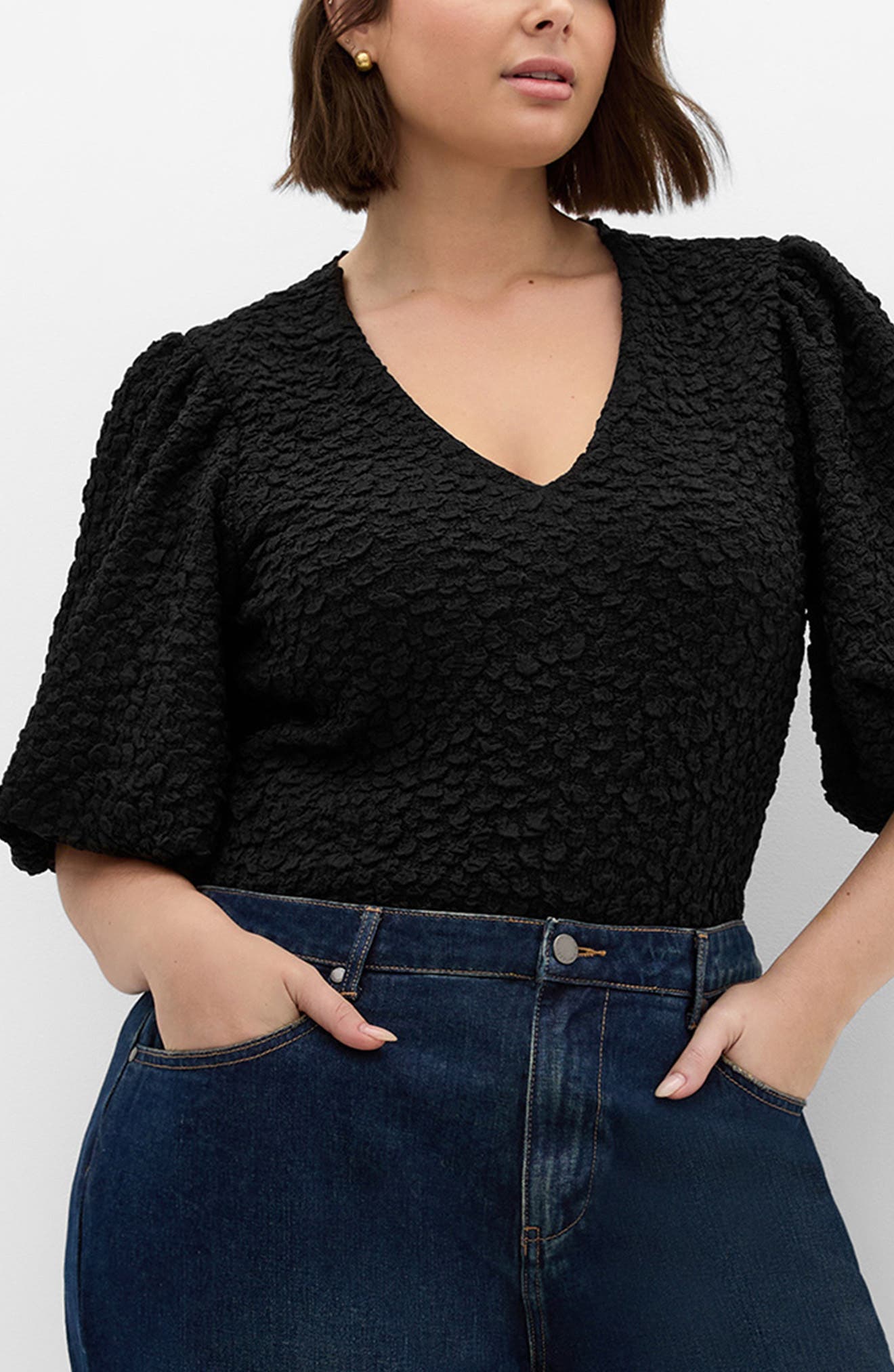 City Chic Chrissie Texture Puff Sleeve Top | Nordstrom