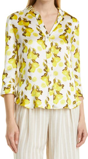 L'AGENCE Dani Lemon Print Silk Blouse | Nordstromrack