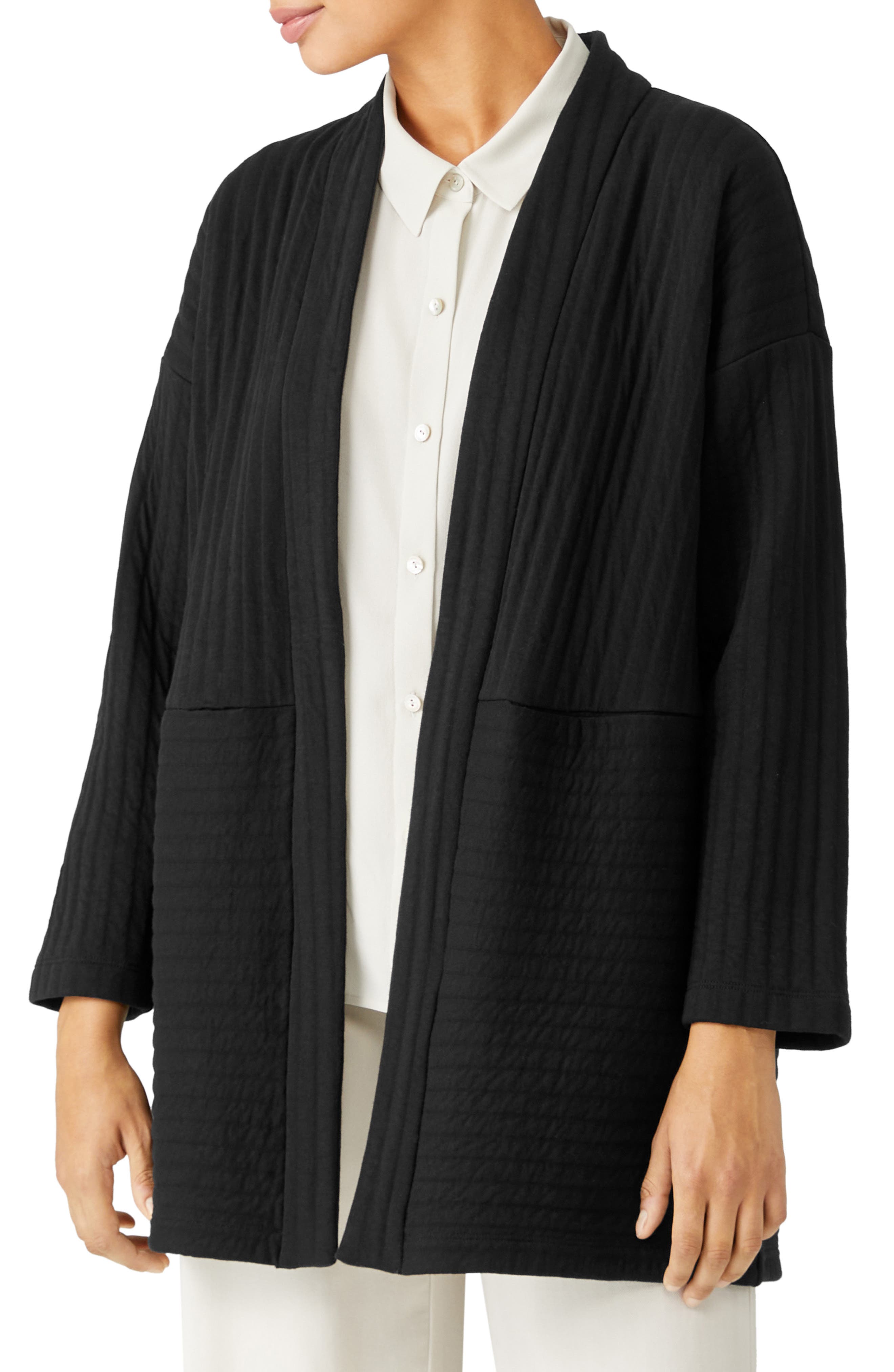 Eileen Fisher Organic Cotton Channeled Open Front Jacket | Nordstromrack