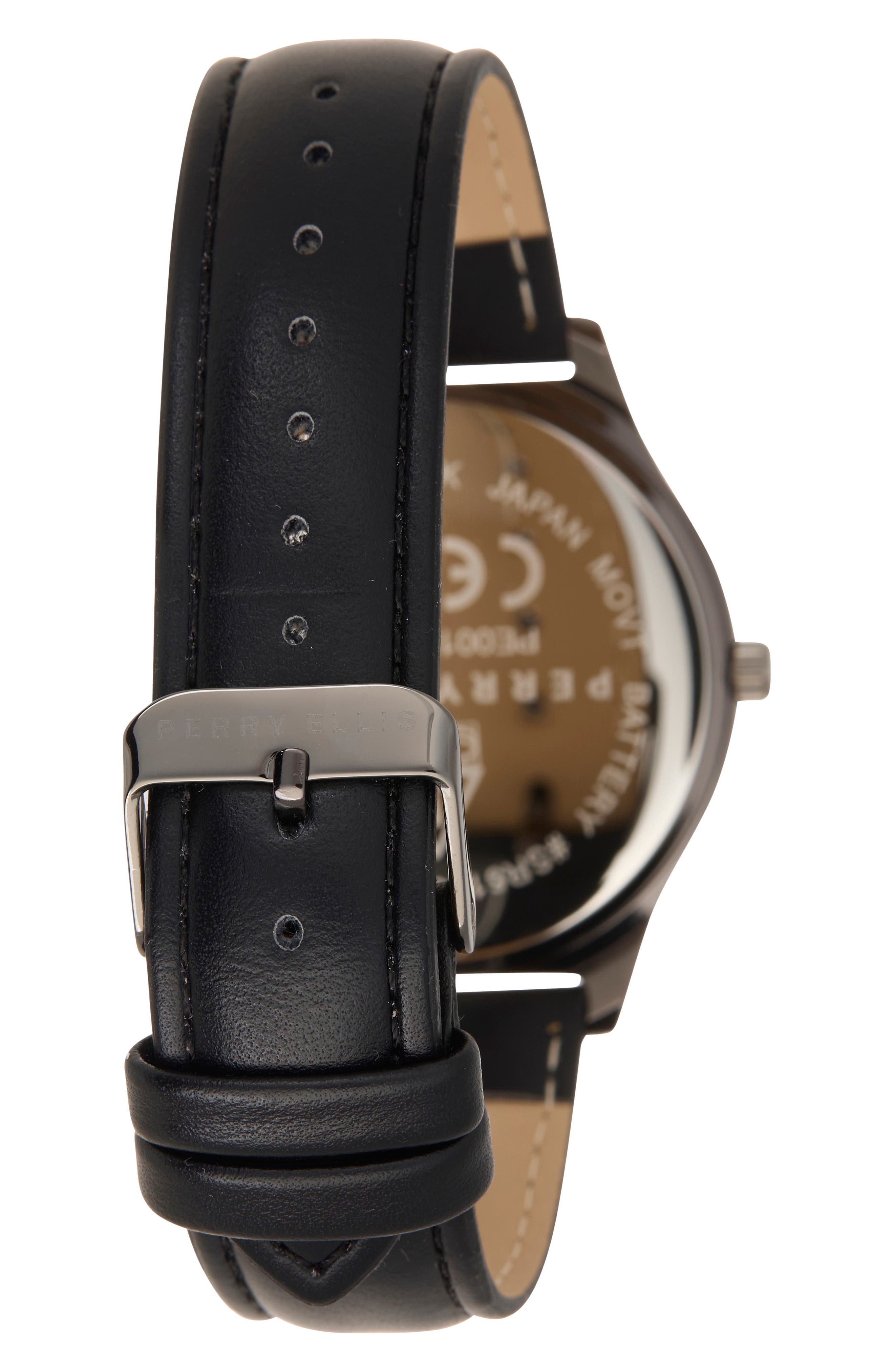 Perry Ellis Diamond Slim Faux Leather Strap Watch, 41mm | Nordstromrack