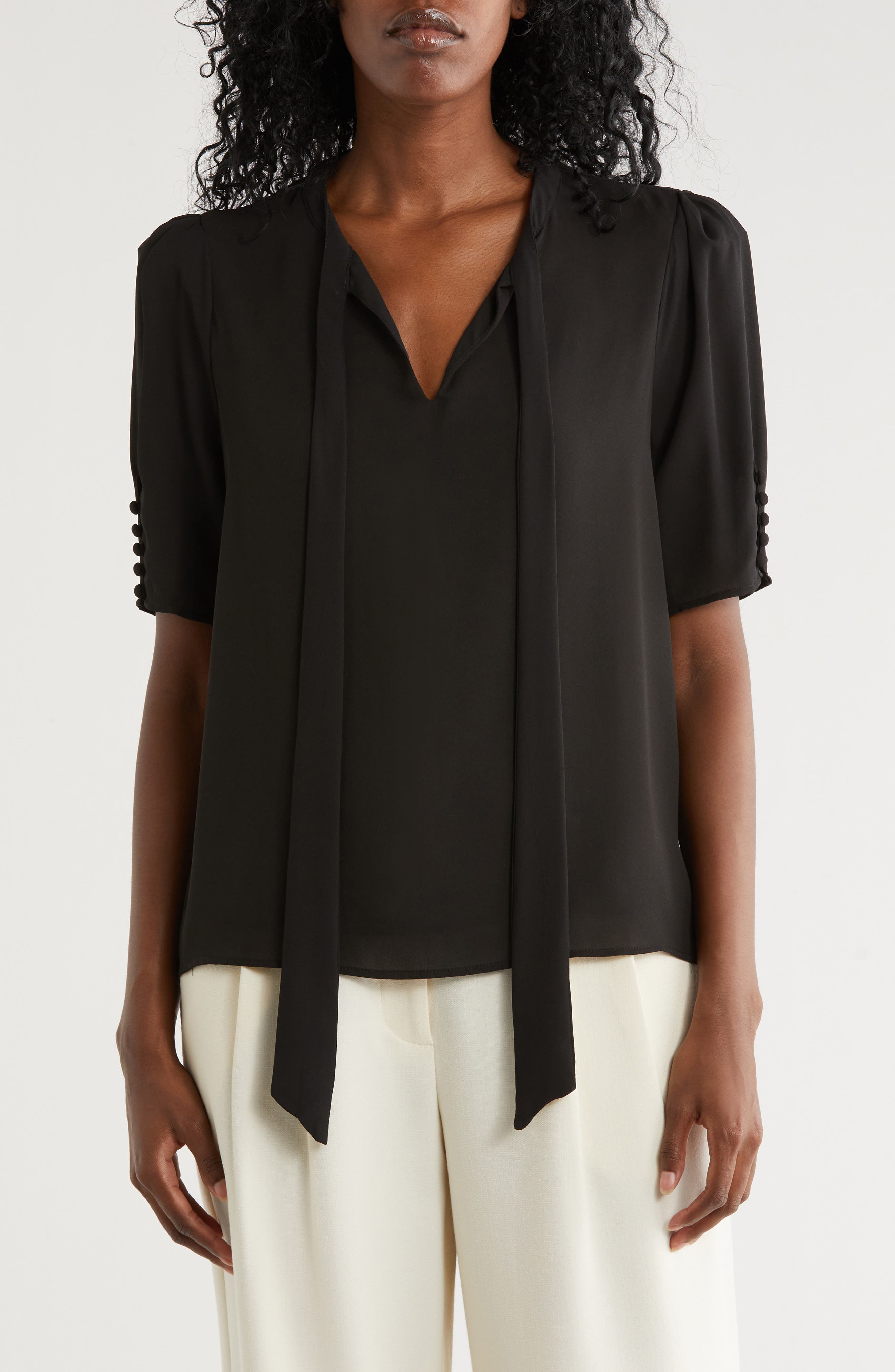 T Tahari Woven Tie Neck Top | Nordstromrack