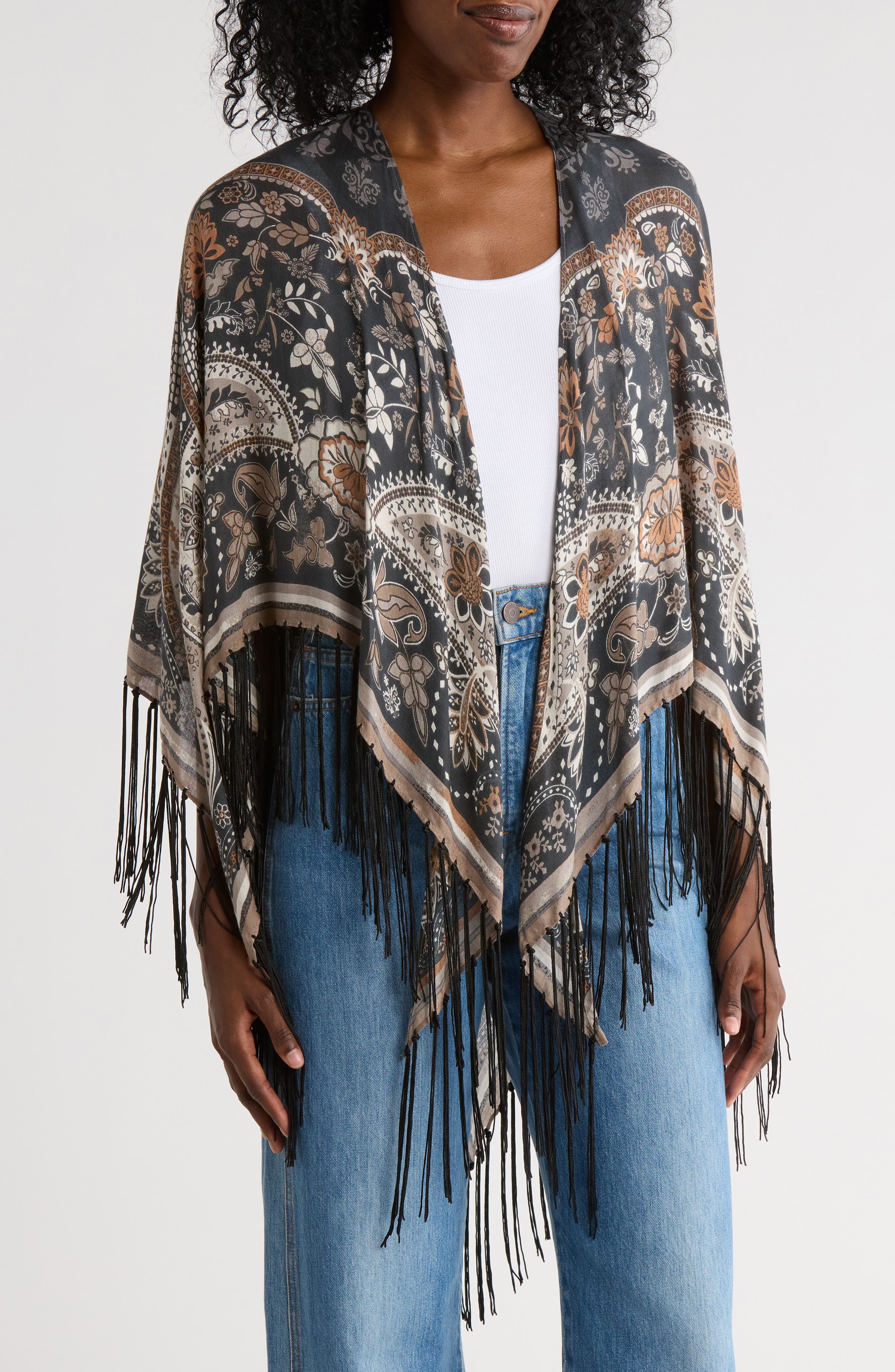 BCBG Floral Fringe Cape | Nordstromrack