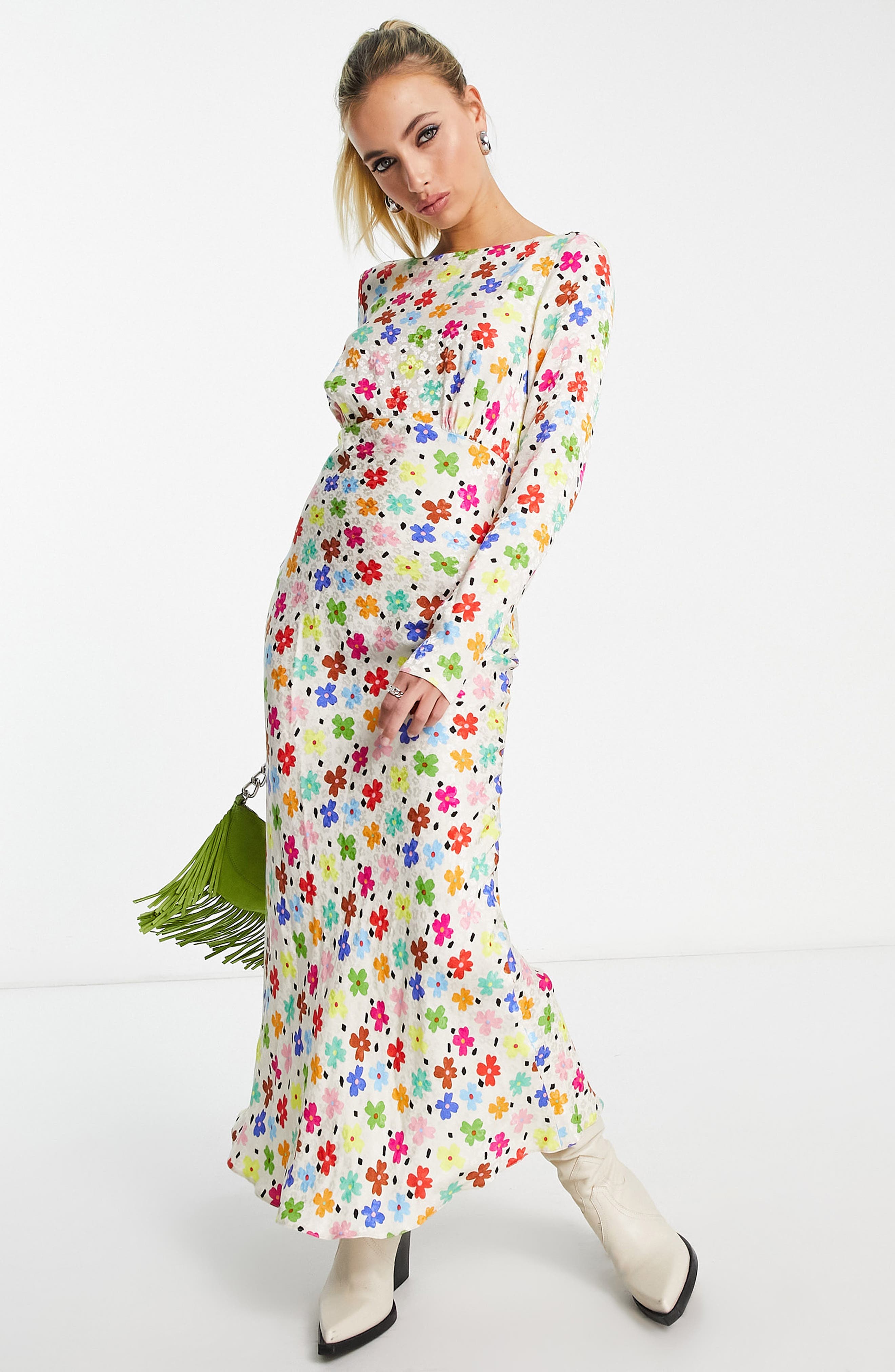 ASOS DESIGN Floral Long Sleeve Satin Maxi Dress | Nordstromrack
