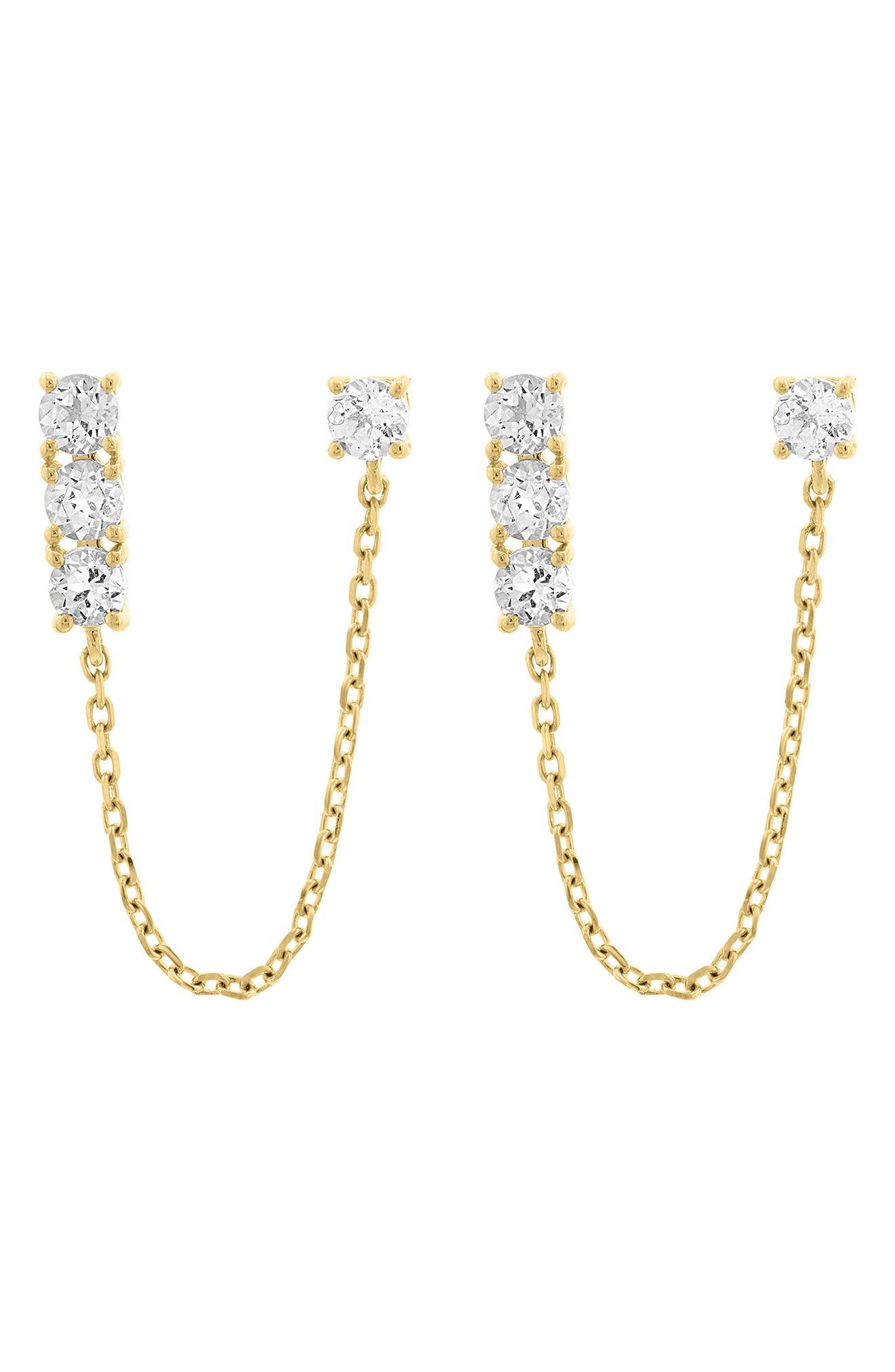 EFFY 14K Gold White Topaz Double Piercing Chain Drop Earrings ...