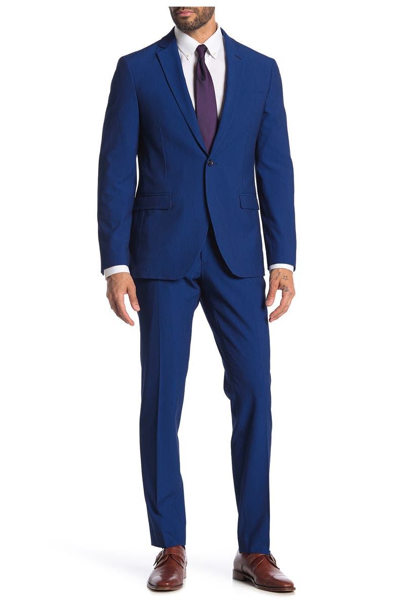 SAVILE ROW CO Pearson Blue Seersucker One Button Notch Lapel Skinny Fit ...