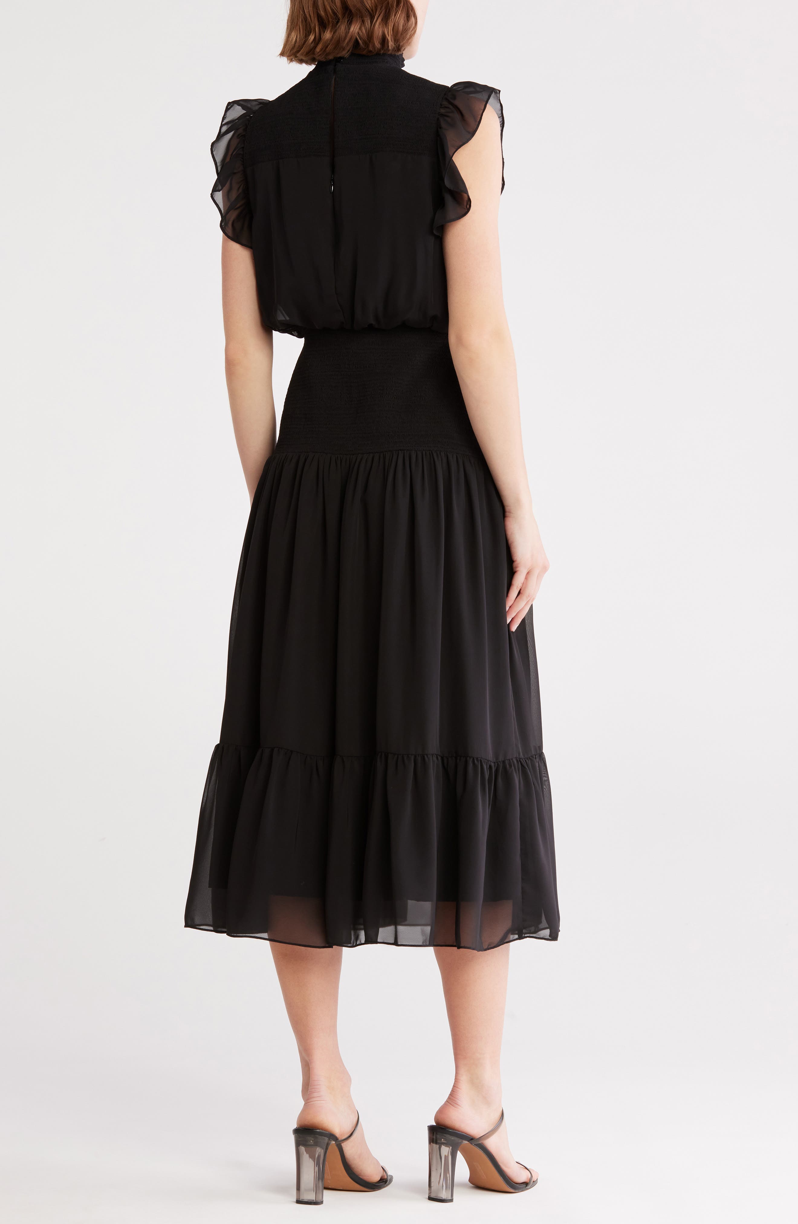 AREA STARS Flutter Sleeve Smocked Drop Waist Midi Dress | Nordstromrack