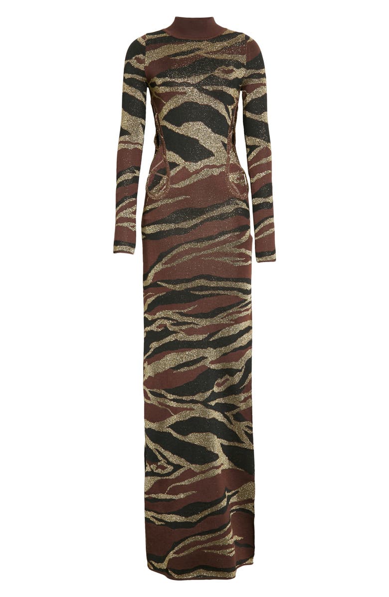 DUNDAS Julie Metallic Animal Stripe Mock Neck Long Sleeve Cutout ...