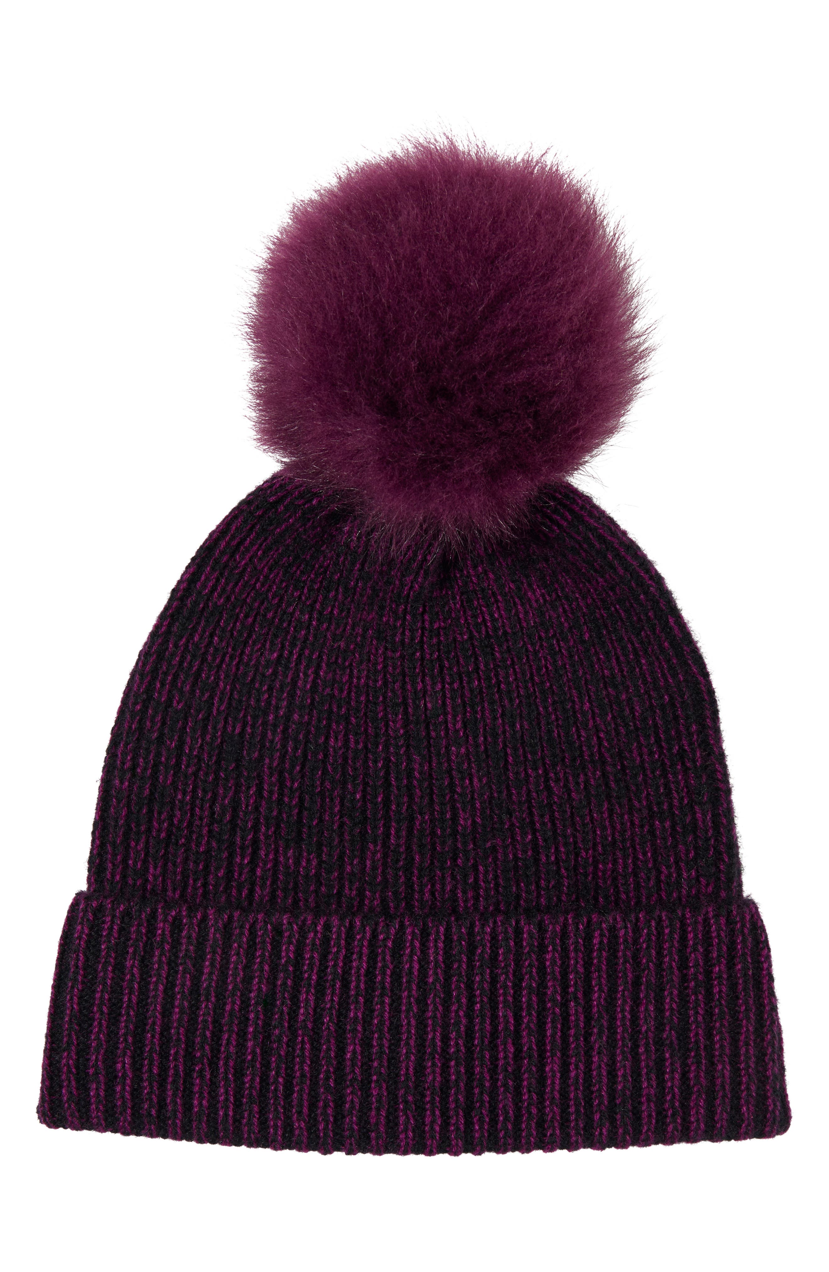 Amicale Two-Tone Rib Knit Beanie with Genuine Shearling Pom | Nordstromrack