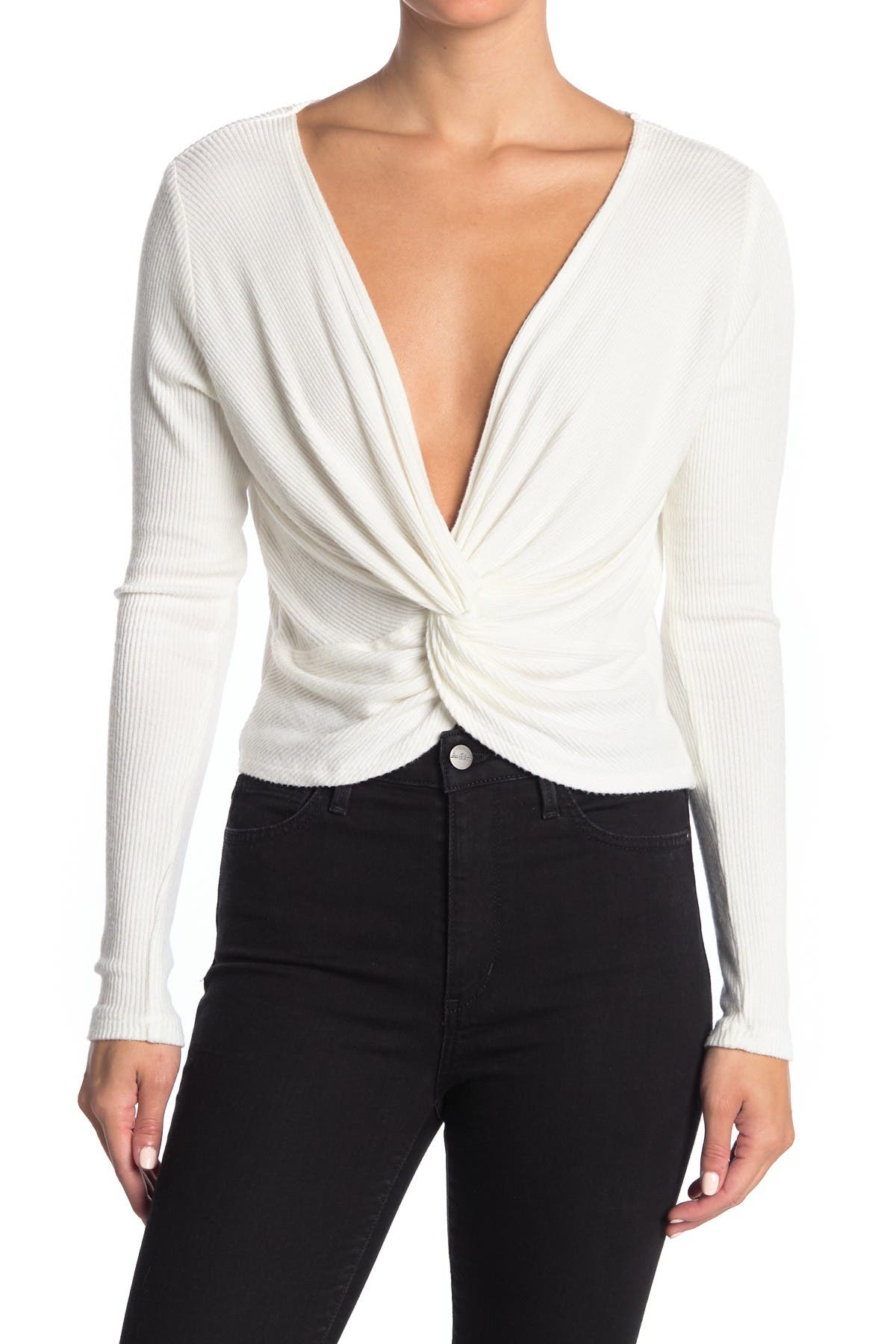 Twist Front Plunge V-Neck Ribbed Knit Top (Women) | Nordstromrack