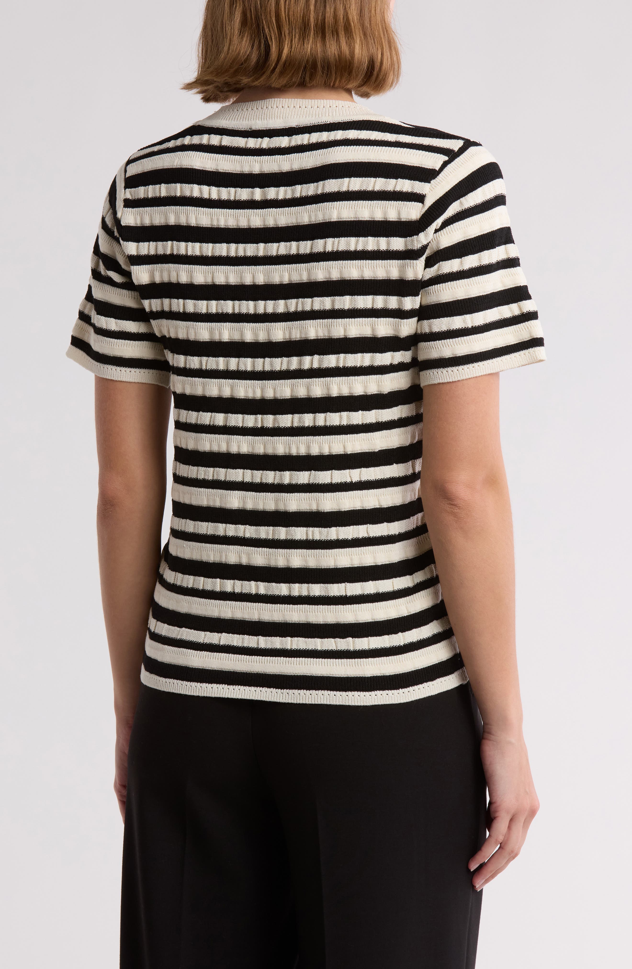 Adrianna Papell Pucker Stripe Short Sleeve Crew Sweater | Nordstromrack