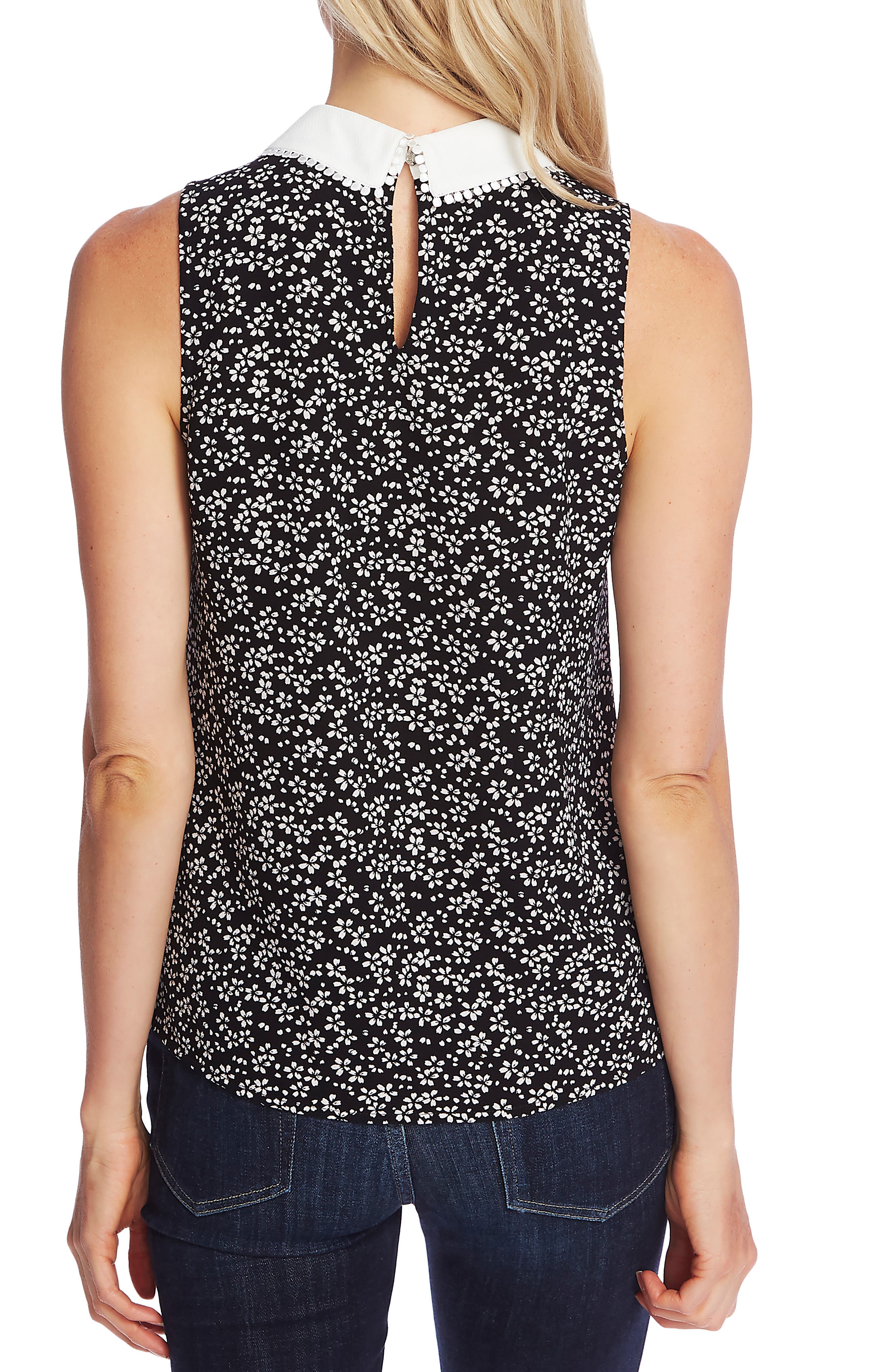 CeCe Sakura Delight Print Peter Pan Collar Sleeveless Blouse ...
