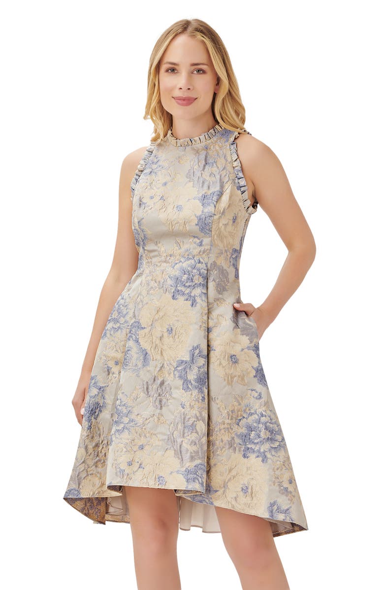 Adrianna Papell Ruffle Metallic Jacquard Sleeveless Fit & Flare Dress ...