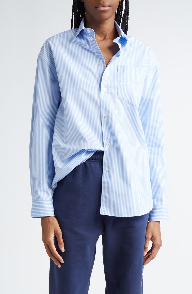 Sporty & Rich Hotel du Cap Oversize Stripe Cotton Button-Up Shirt ...