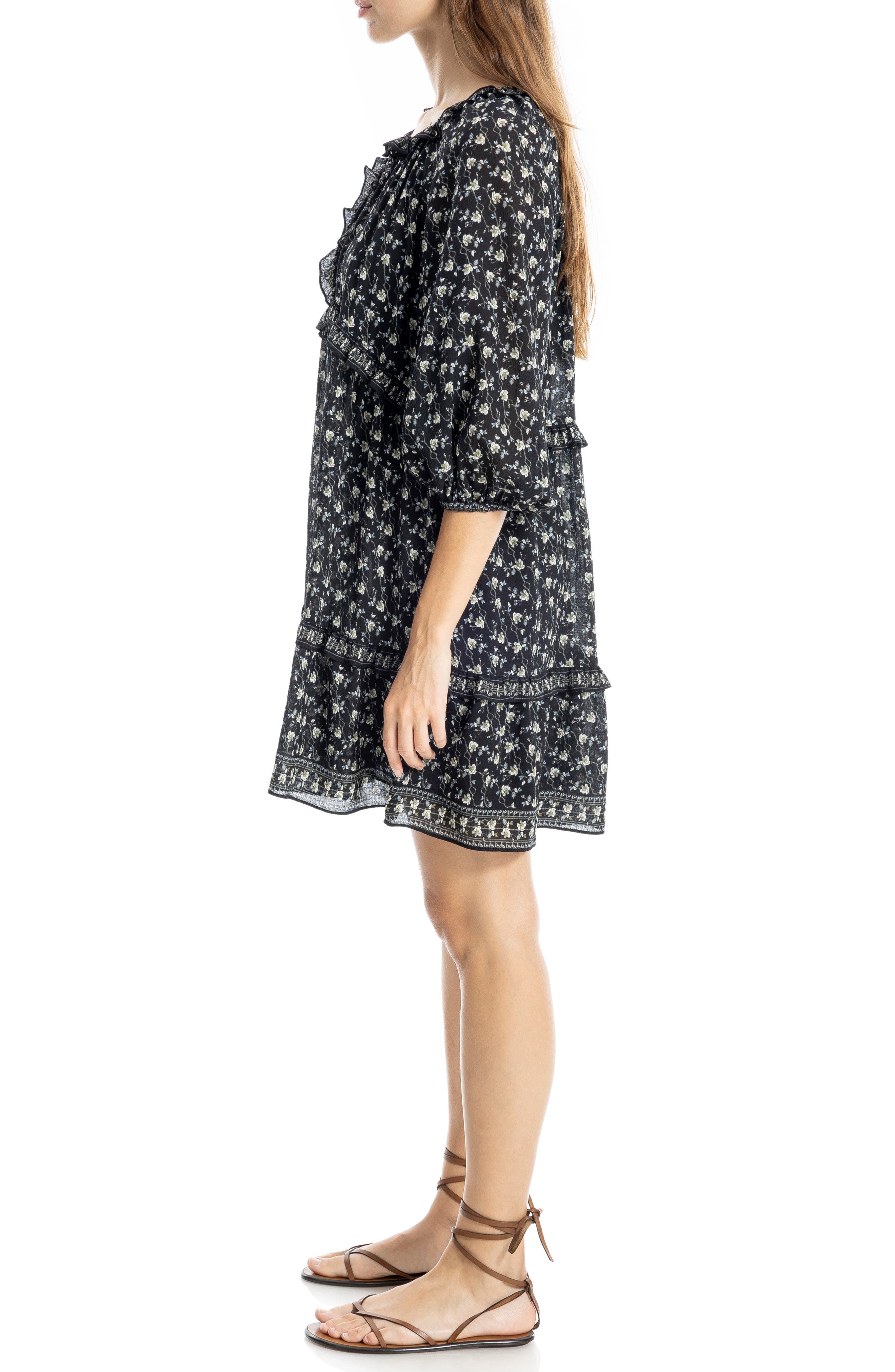 MAX STUDIO Floral Three-Quarter Sleeve Keyhole Minidress | Nordstromrack
