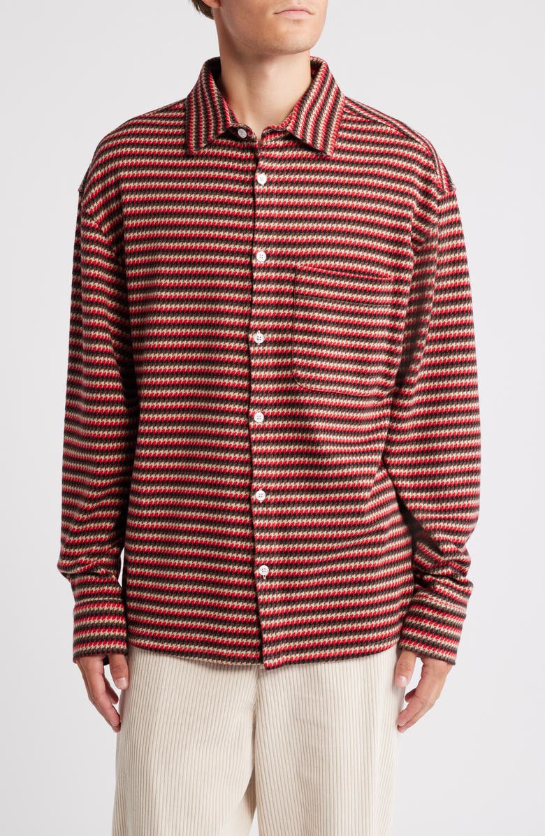 KROST Stripe Jacquard Long Sleeve Cotton Knit Button-Up Shirt ...