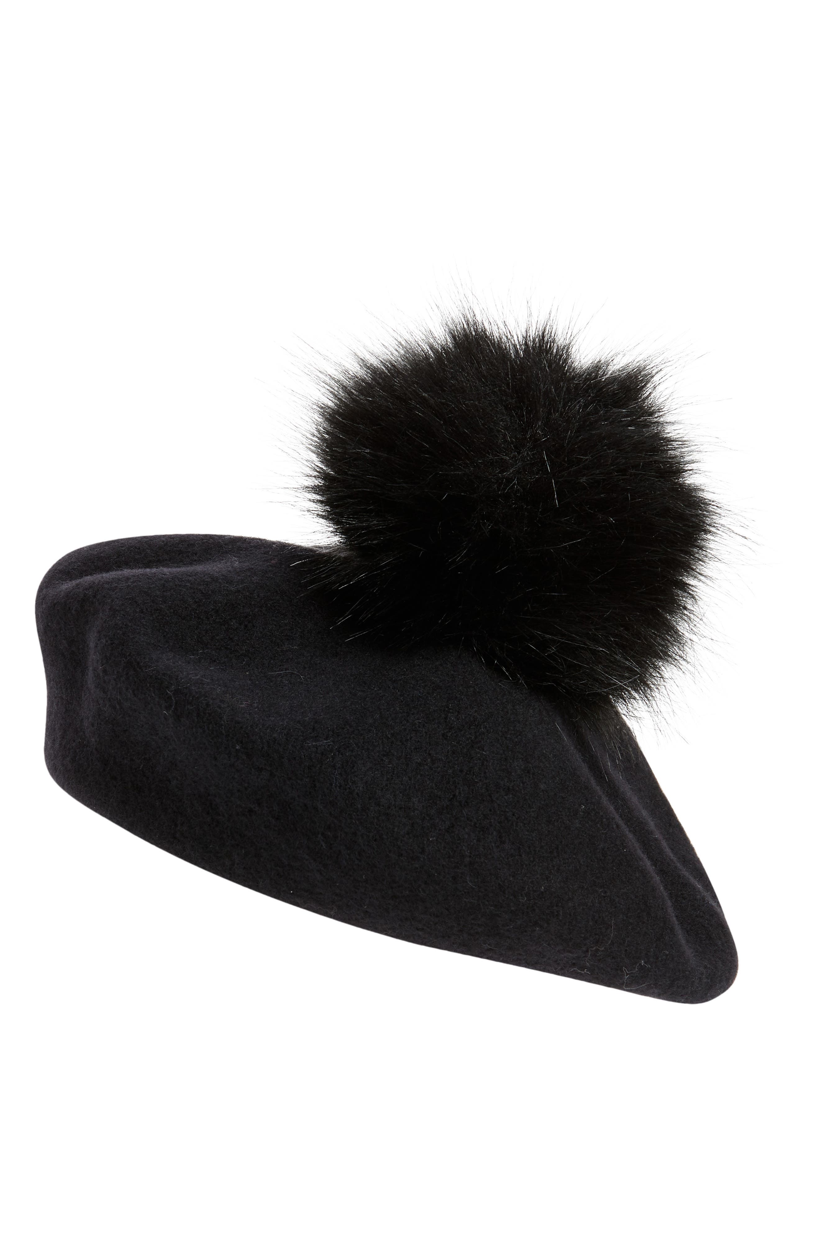 Kyi Kyi Wool Beret with Faux Fur Pom | Nordstromrack