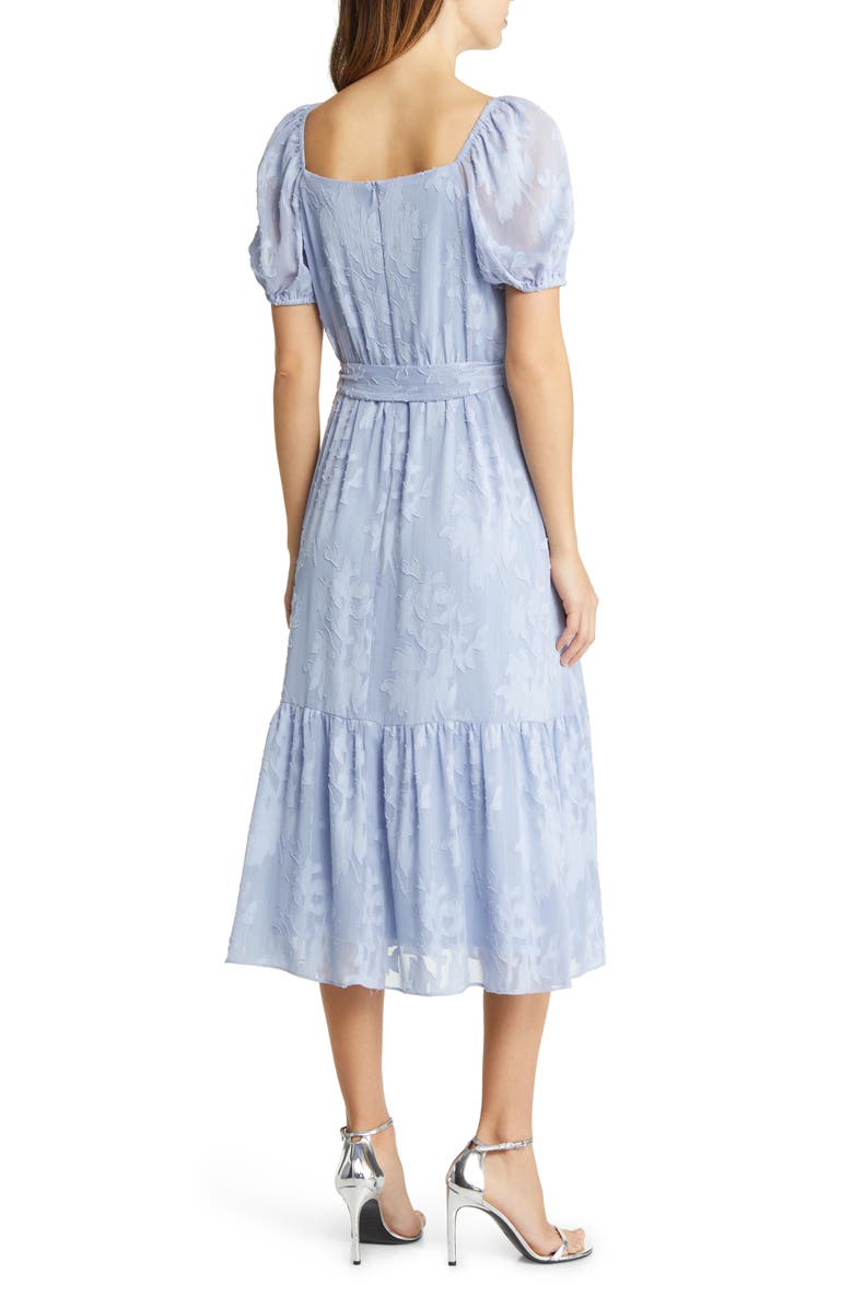 Julia Jordan Floral Tie Waist Puff Sleeve Chiffon Jacquard Dress ...