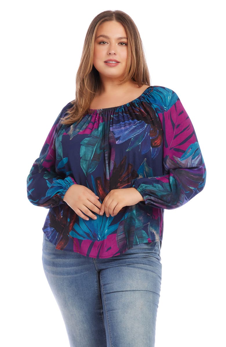 Karen Kane Leaf Print Blouson Sleeve Peasant Top | Nordstromrack