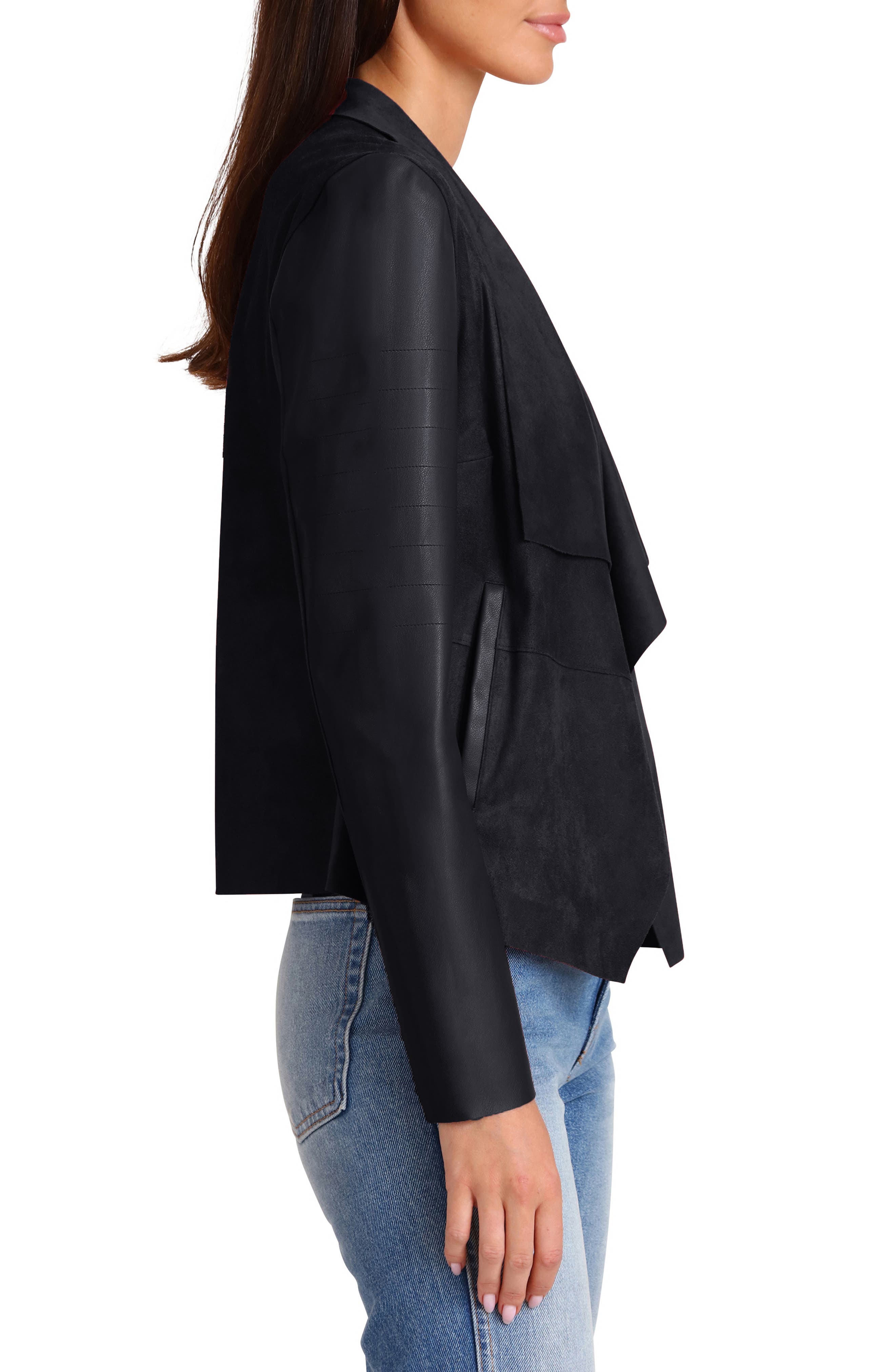 Bagatelle Faux Suede & Faux Leather Open Front Crop Jacket | Nordstromrack