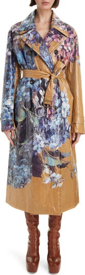 Dries Van Noten Ronas Hydrangea Print Water Repellent Cotton Trench ...