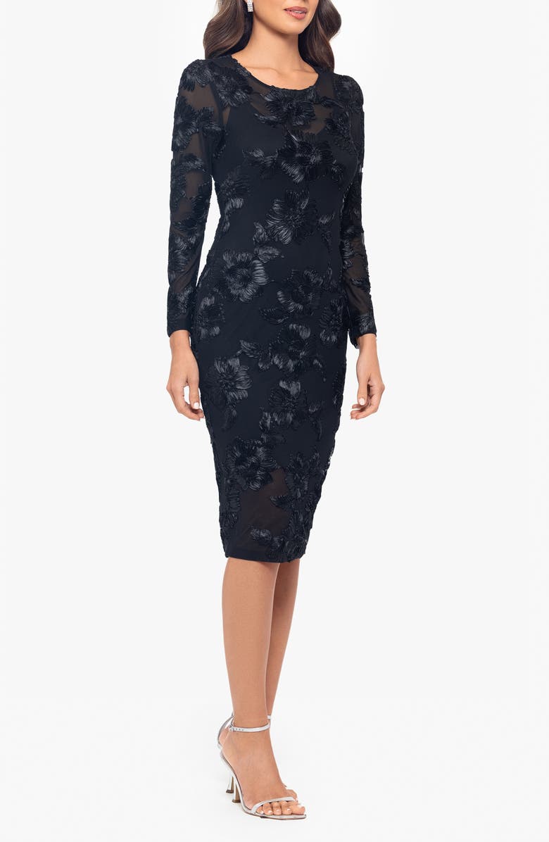 Betsy & Adam Flower Soutache Embroidered Bracelet Sleeve Sheath Dress ...