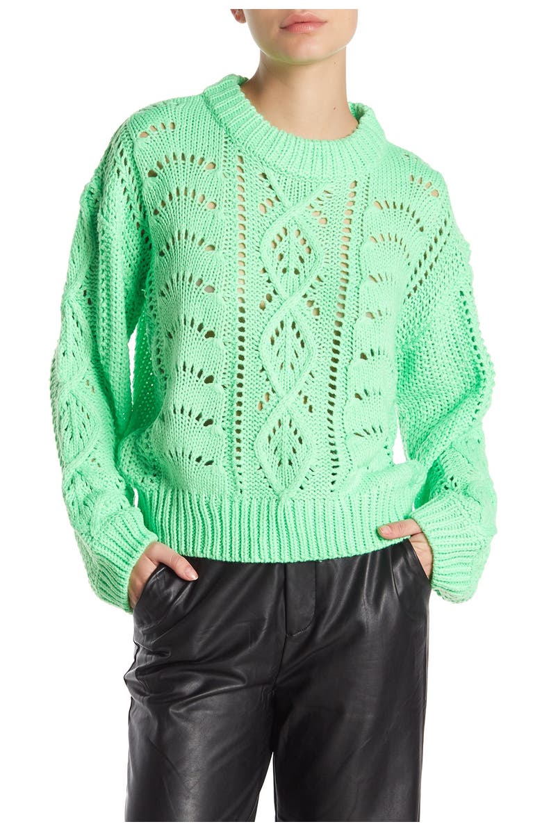 EMORY PARK Neon Pointelle Cable Knit Sweater | Nordstromrack
