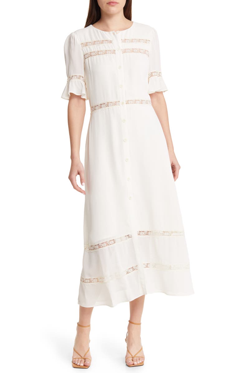 Reformation Woodson Lace Inset Button Front Maxi Dress | Nordstromrack