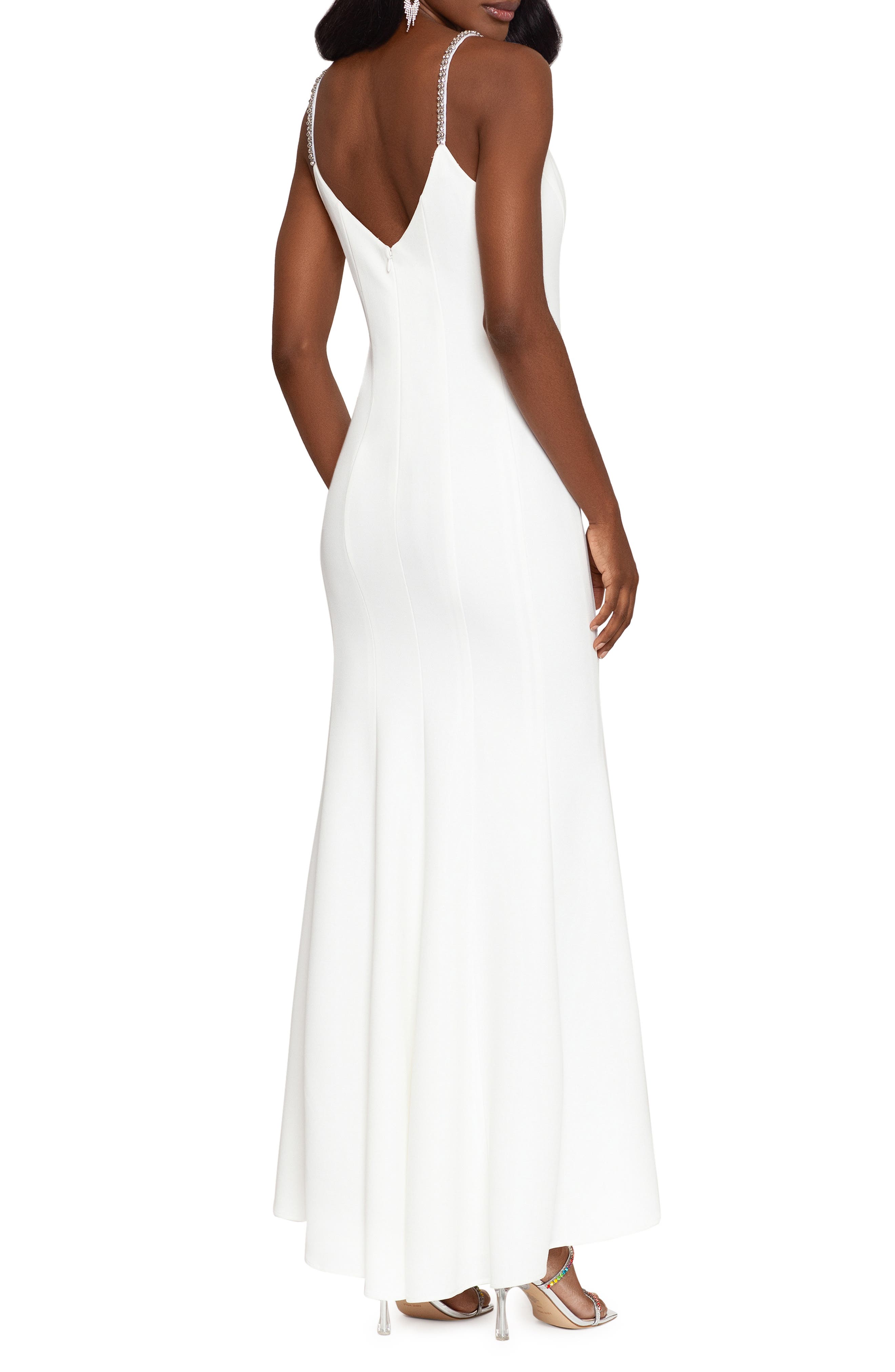 Xscape Evenings Rhinestone Strap High-Low Scuba Sheath Gown | Nordstromrack