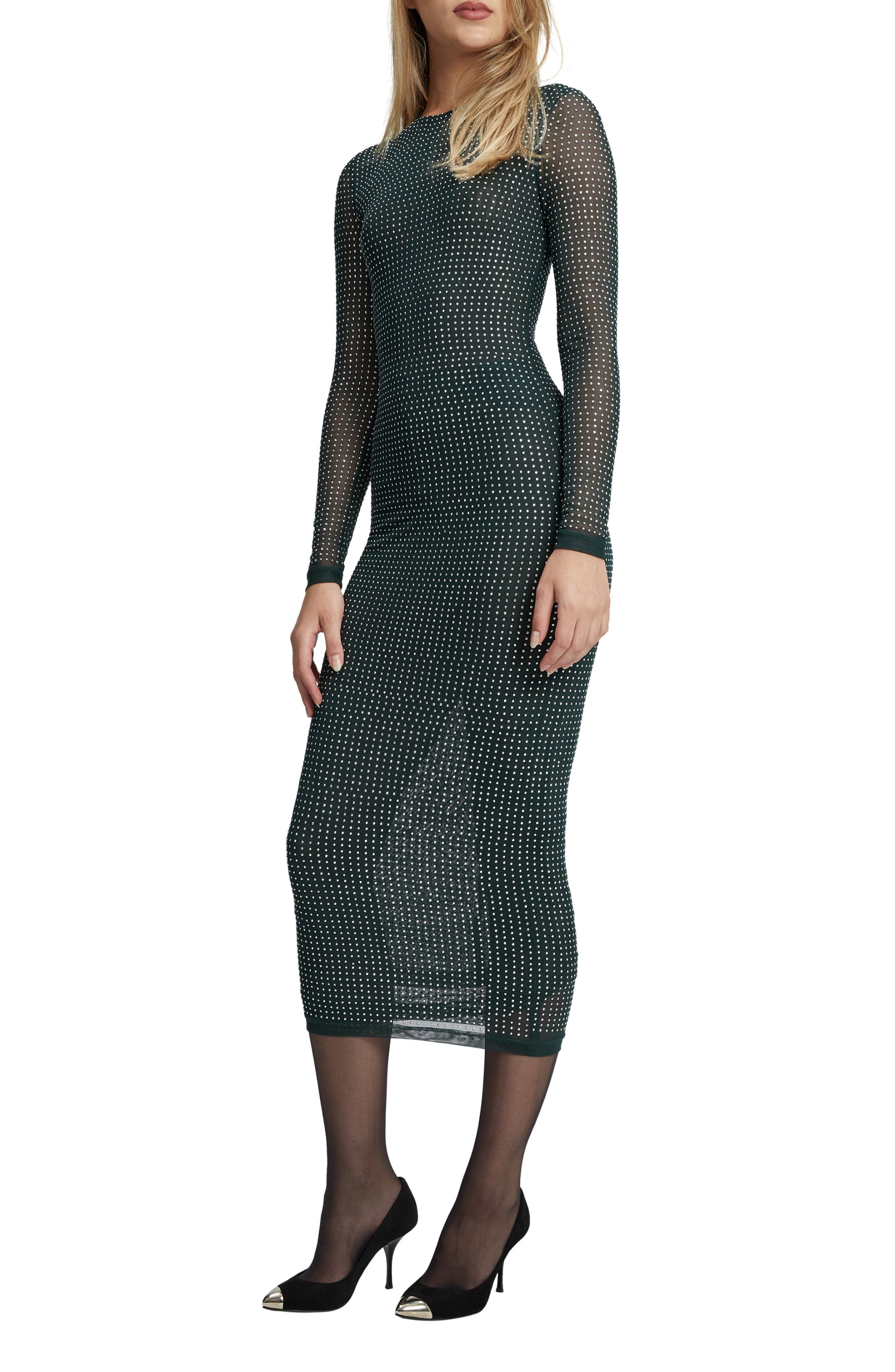 Bardot Atlas Diamante Long Sleeve Body-Con Midi Dress (Women) | Nordstrom
