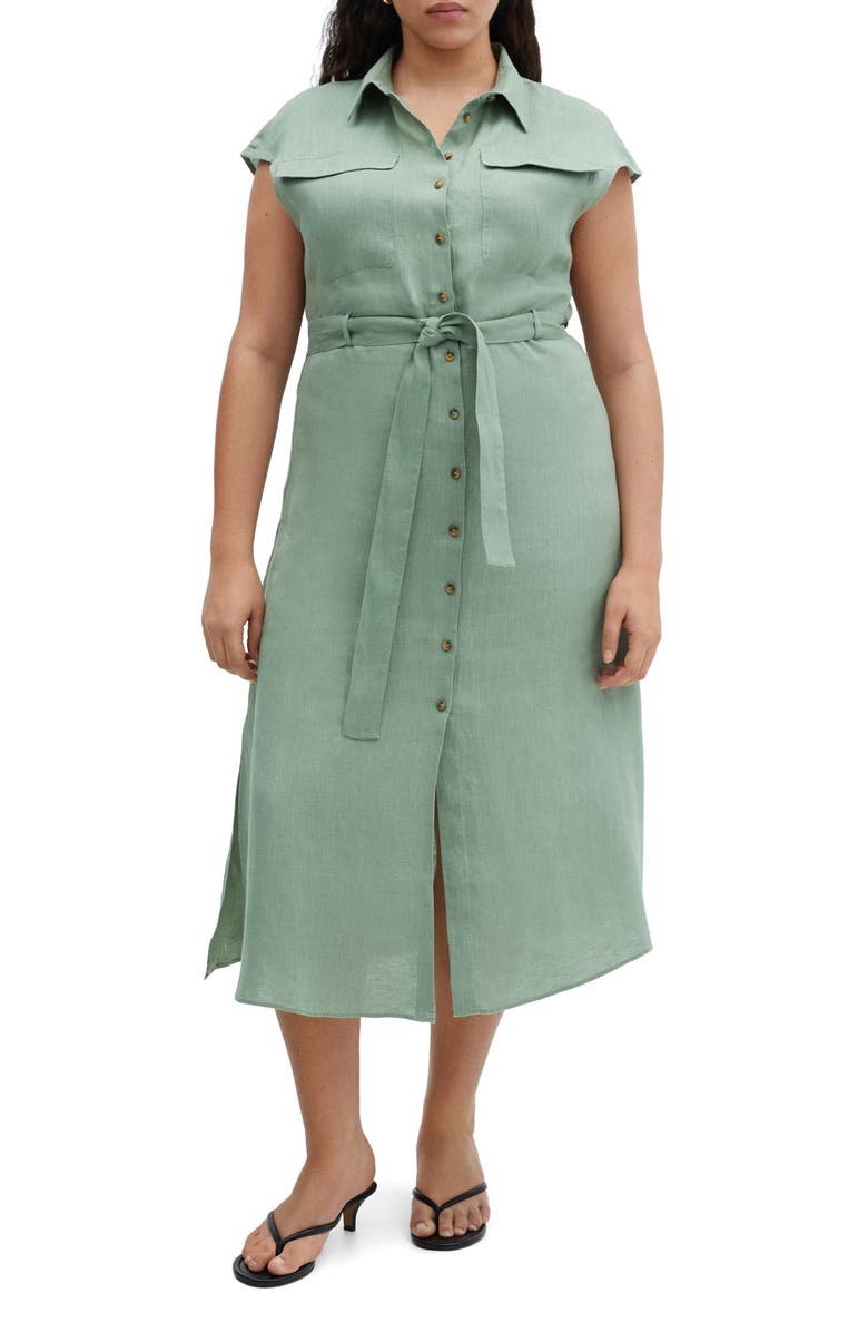 MANGO Quito Tie Waist Linen Shirtdress | Nordstromrack