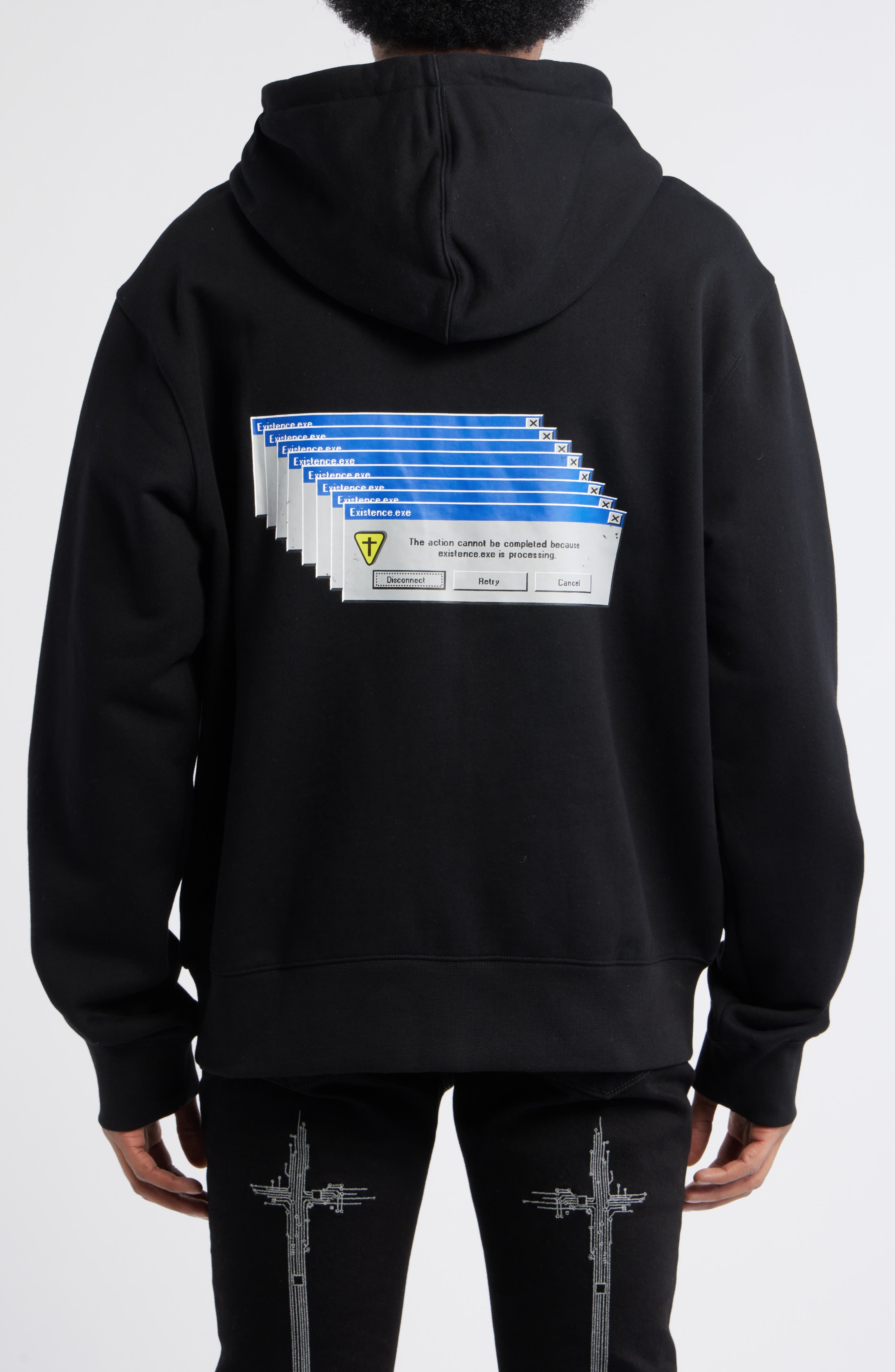 RtA Dion Oversize Black Windows Error Cotton Hoodie | Nordstrom