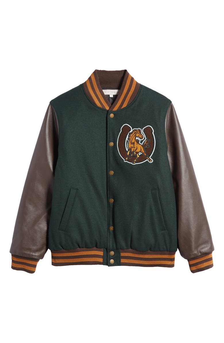 ONE OF THESE DAYS Mustang Wool & Leather Varsity Bomber Jacket ...