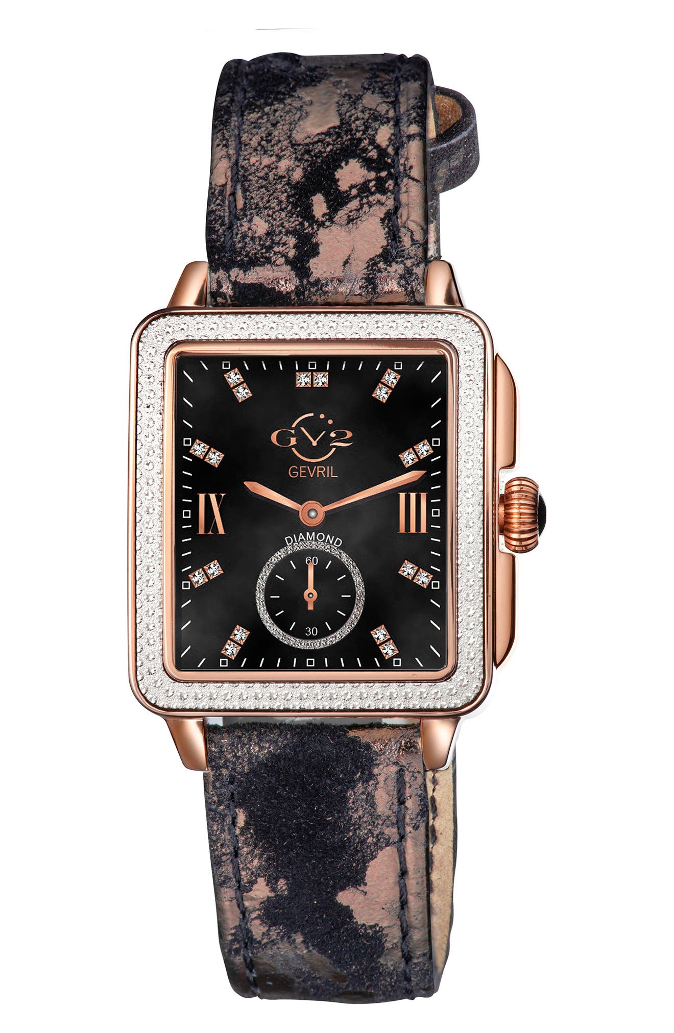 GV2 GEVRIL Bari Diamond Leather Strap Watch, 37mm | Nordstromrack