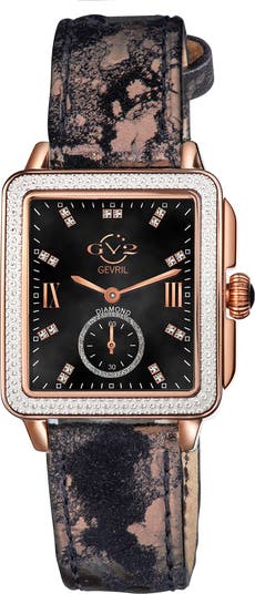 GV2 GEVRIL Bari Diamond Leather Strap Watch, 37mm | Nordstromrack