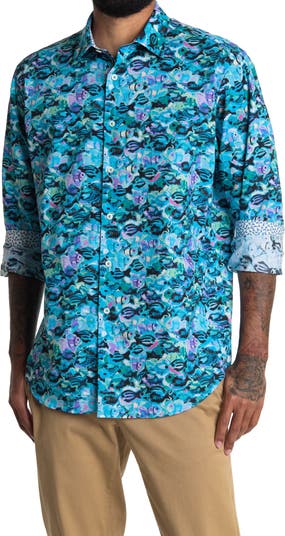 Bugatchi Watercolor Fish Print Classic Fit Shirt | Nordstromrack