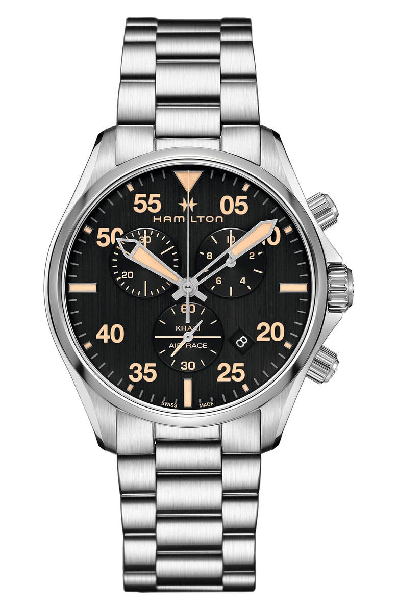 Hamilton Khaki Black Dial Pilot Stainless Steel Chronograph Watch, 44mm ...