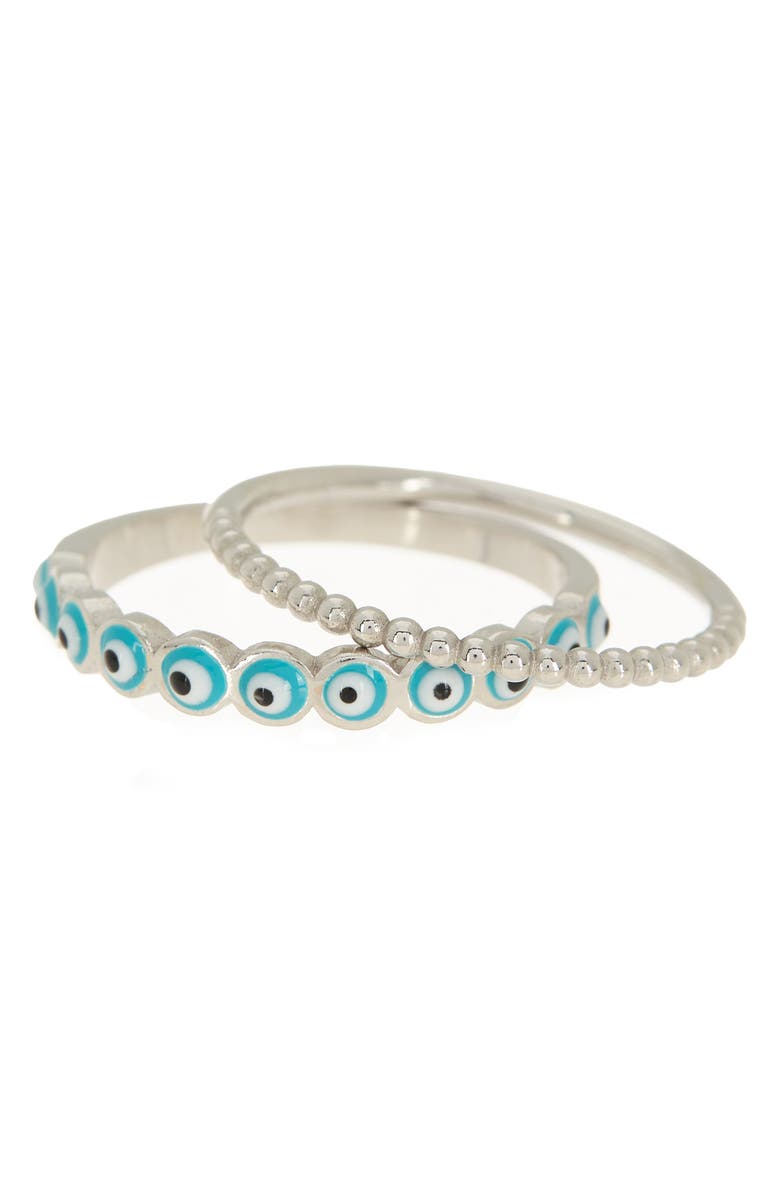 Argento Vivo Sterling Silver Set of 2 Bead & Evil Eye Ring | Nordstromrack
