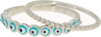 Argento Vivo Sterling Silver Set of 2 Bead & Evil Eye Ring | Nordstromrack