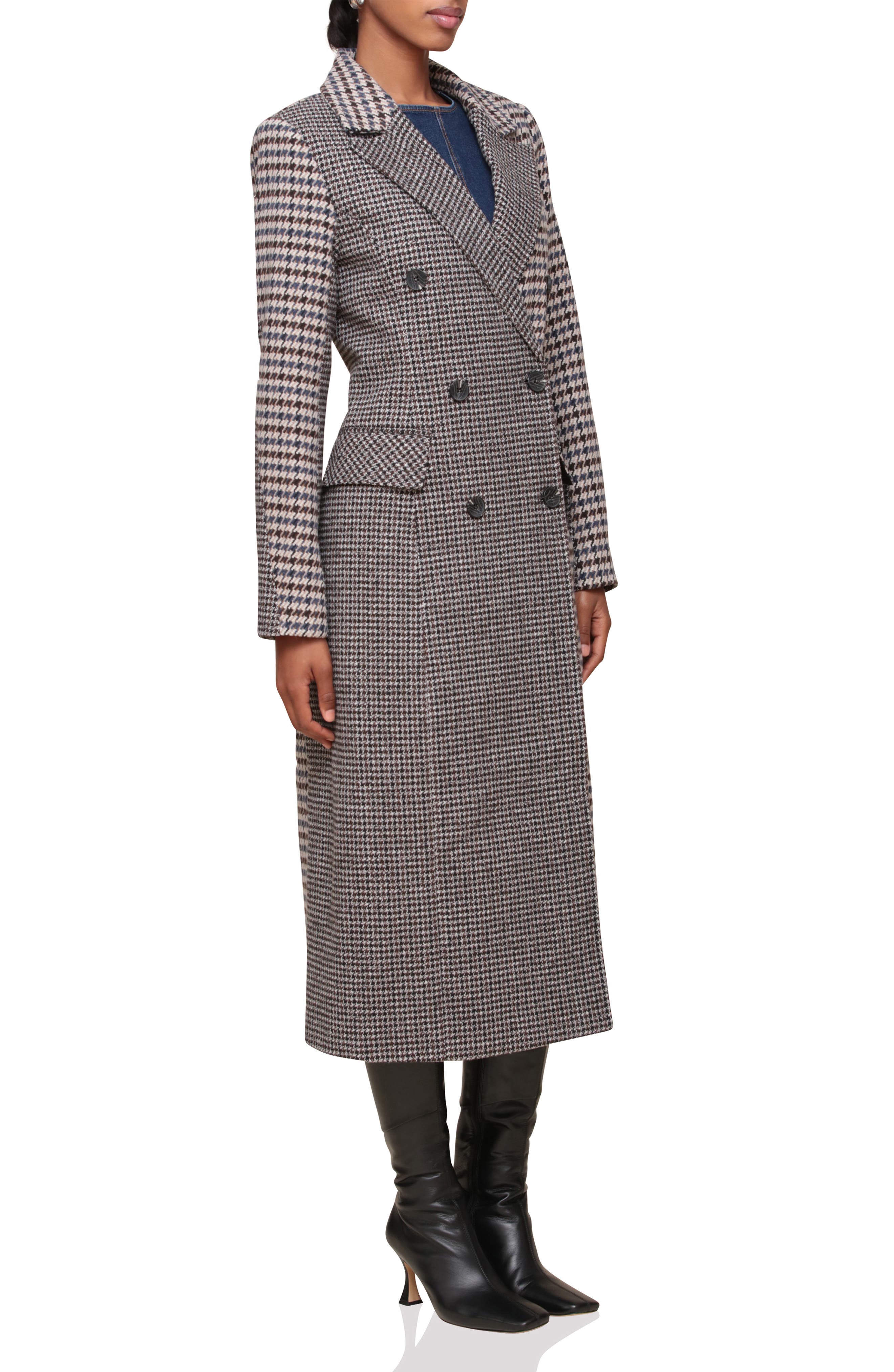 Avec Les Filles Colorblock Houndstooth Double Breasted Coat | Nordstromrack