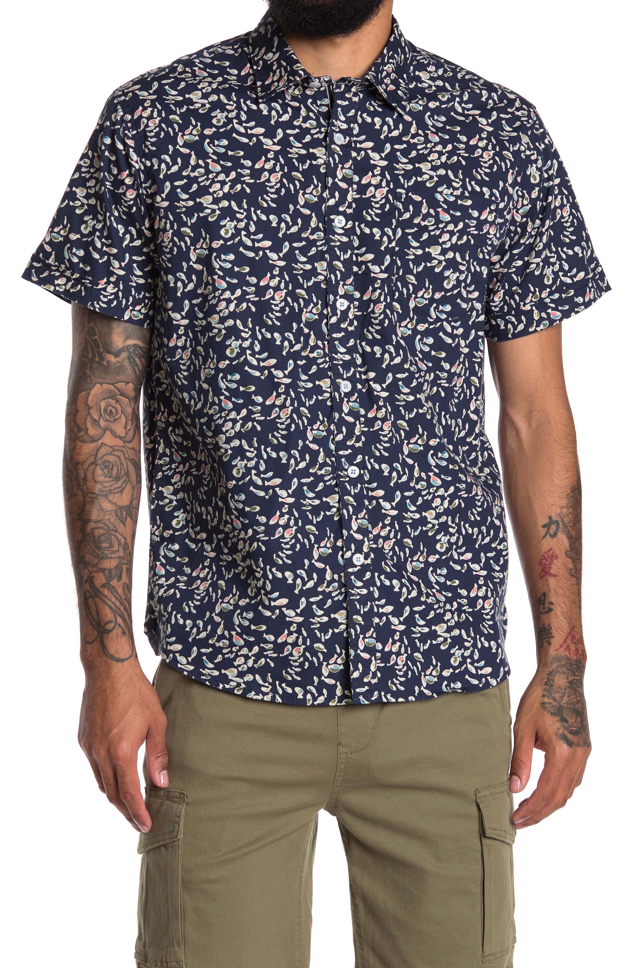 THREAD AND CLOTH Watercolor Fish Print Regular Fit Shirt | Nordstromrack