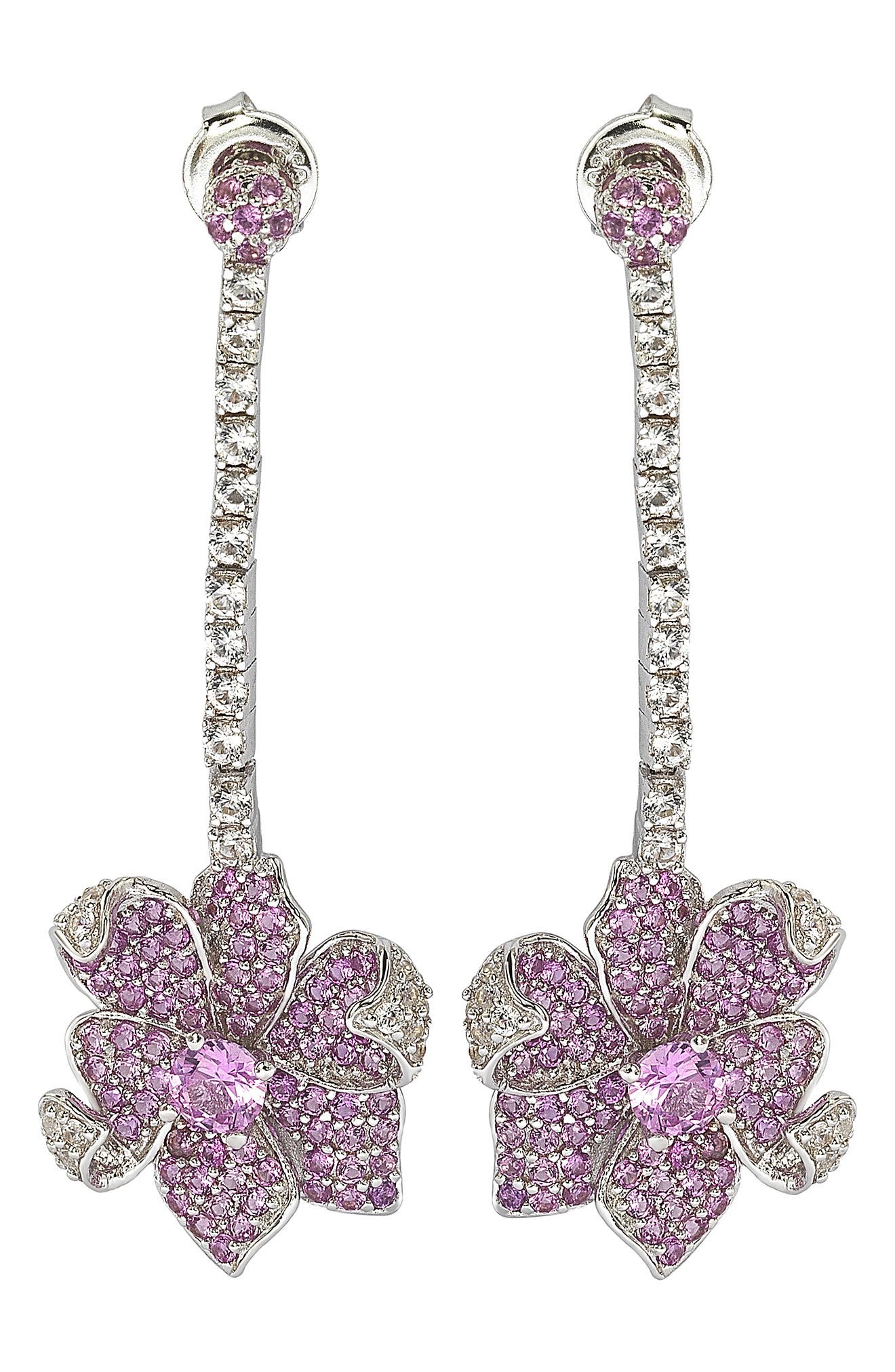 SUZY LEVIAN Pavé Pink Sapphire & Brown Diamond Flower Drop Earrings - 0 ...