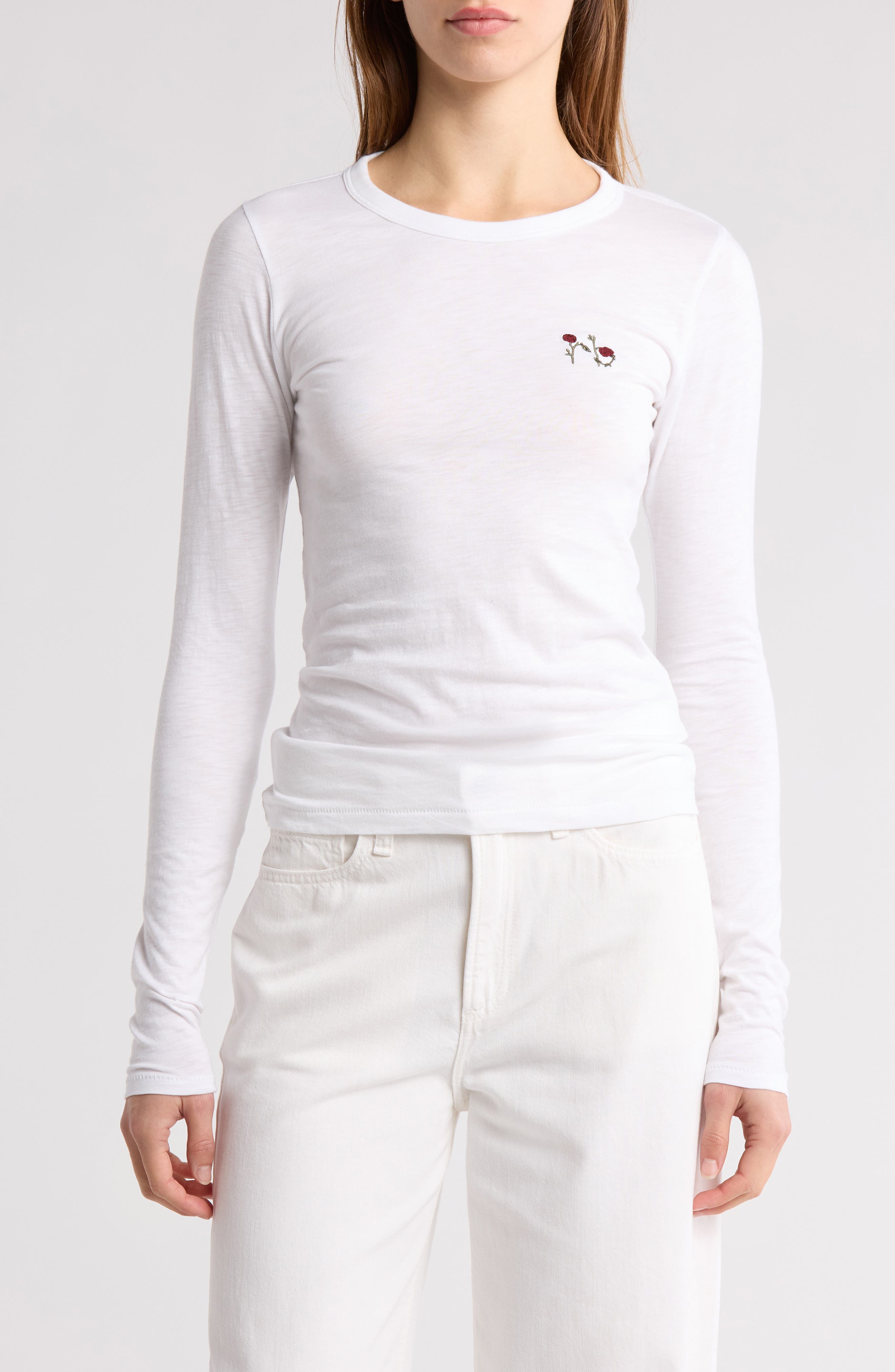 rag & bone Rose Embroidered Organic Pima Cotton Long Sleeve T-Shirt ...
