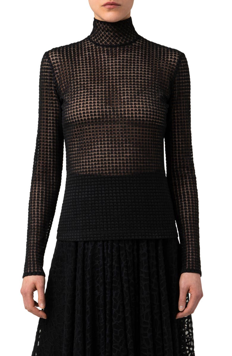 Akris Embroidered Trapezoid Mock Neck Mesh Top | Nordstromrack
