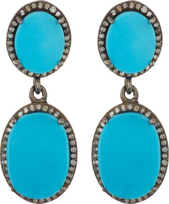 Adornia Diamond Halo Turquoise Double Drop Earrings | Nordstromrack
