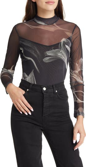 AllSaints Elia Iris Long Sleeve Mesh Bodysuit | Nordstromrack